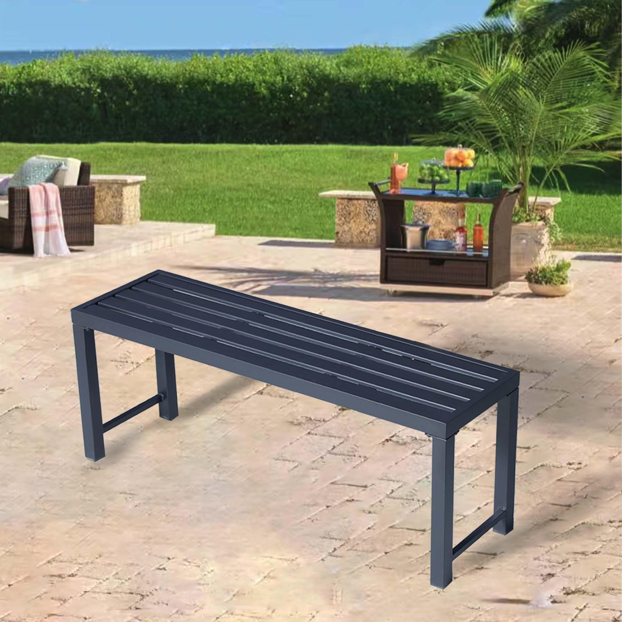 Amazon.com: Black Outdoor Bench, Outdoor Metal Backless Bench, 46 ...