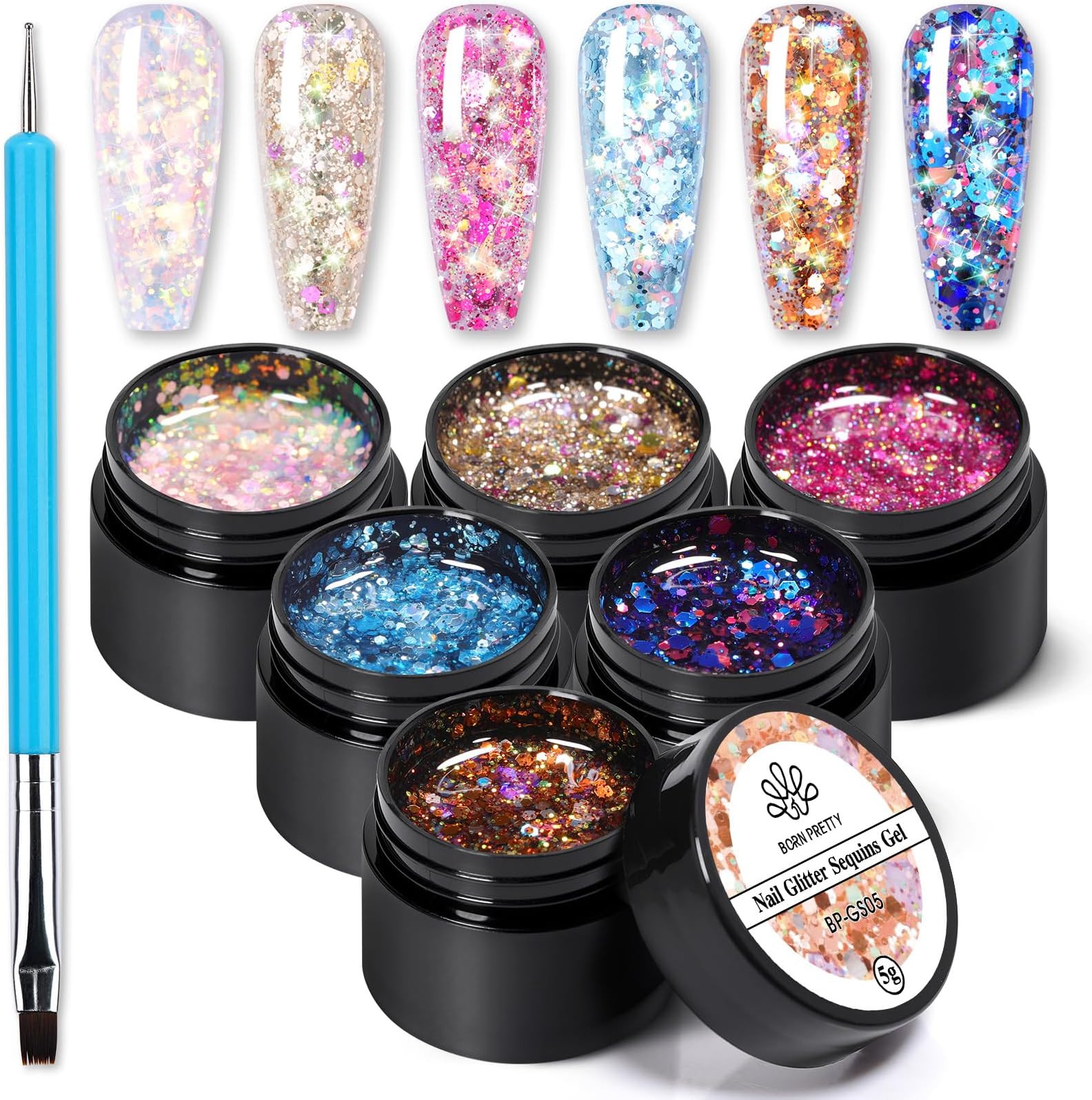 Amazon.com : Born Pretty Glitter Gel Nail Polish Sparkly Shiny Silver ...