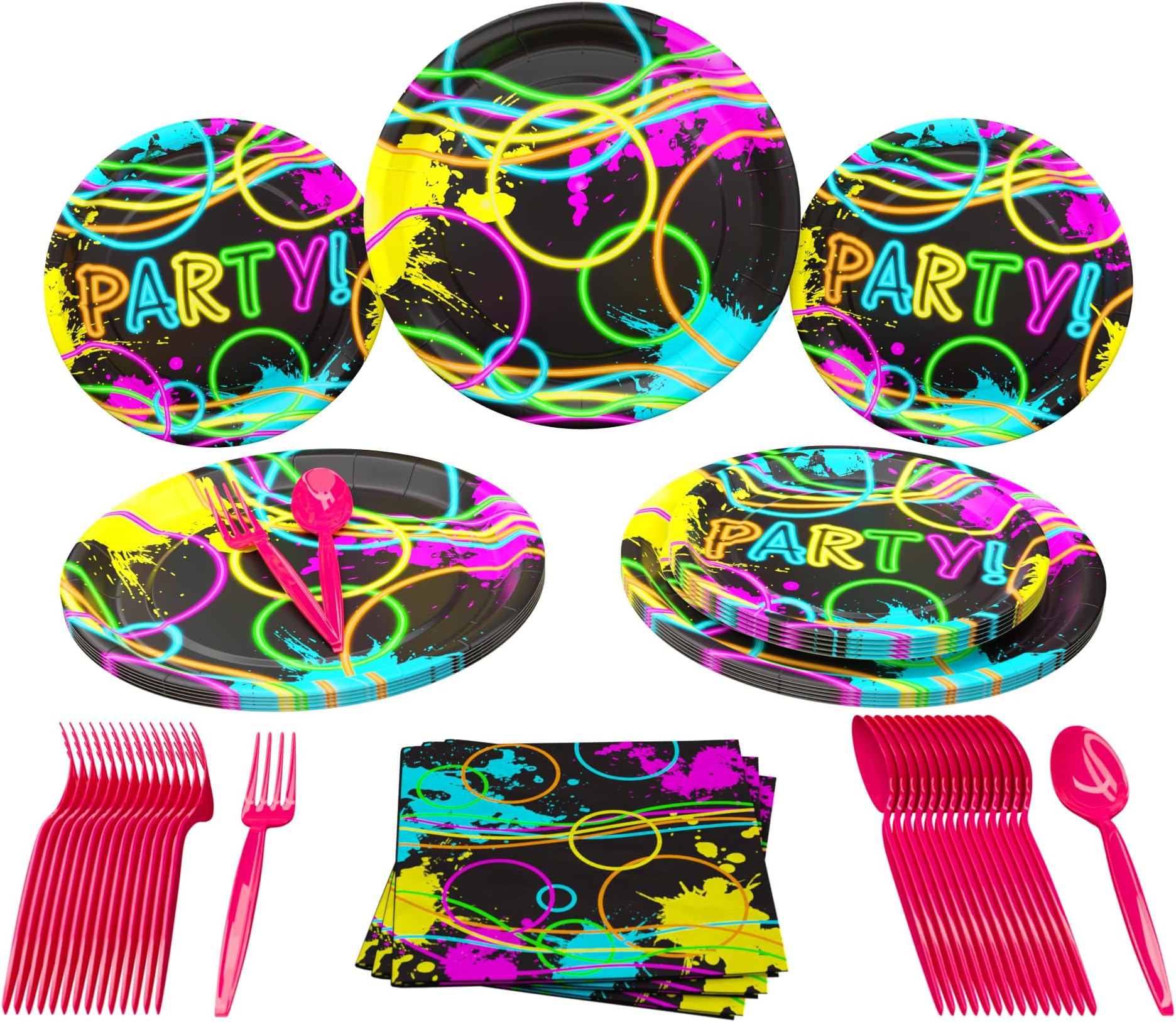 Amazon.com: Glow Party Party Supplies Packs (100 Pieces for 16 Guests ...