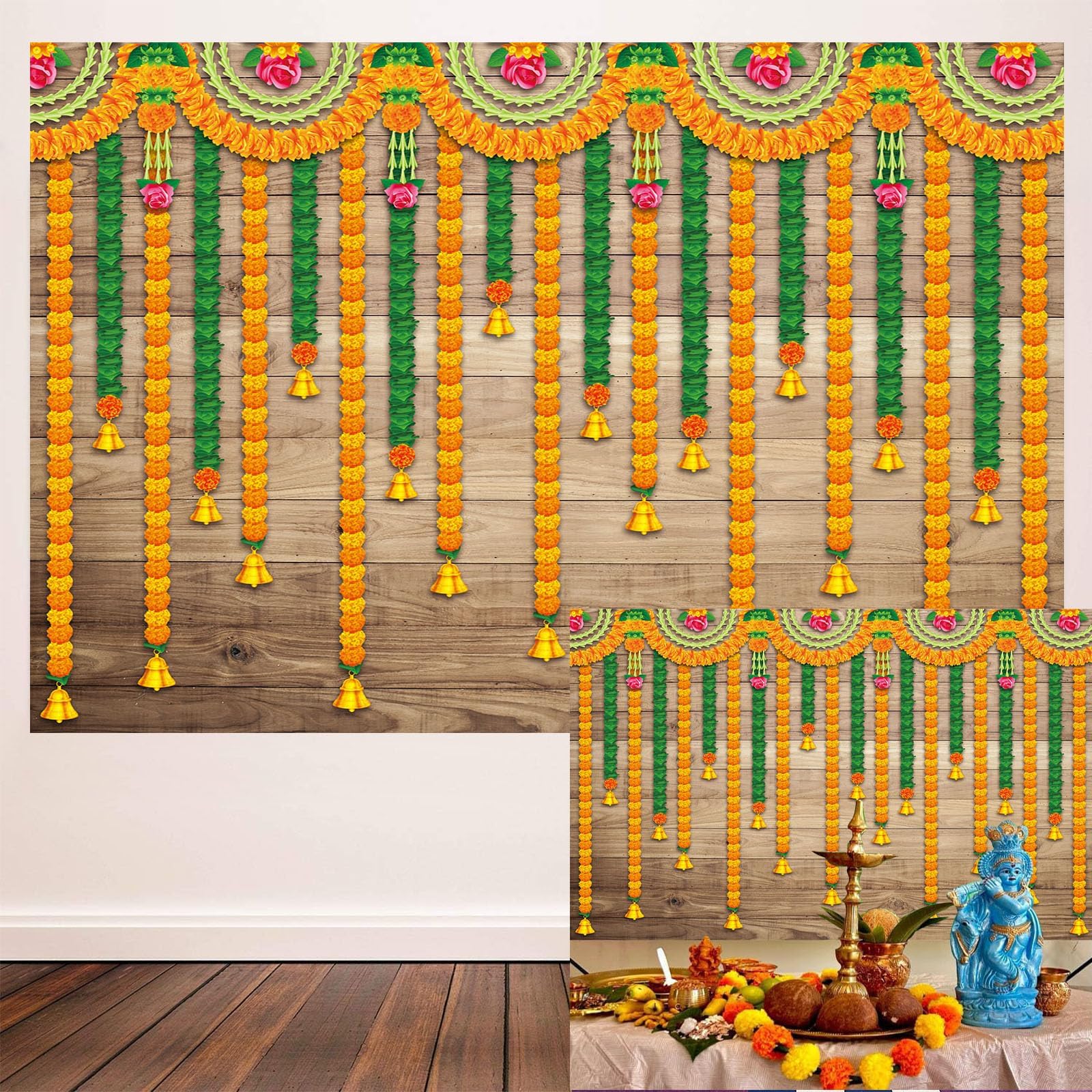 Amazon.com : Indian Pooja Backdrop Ganpati Puja Marigold Background ...