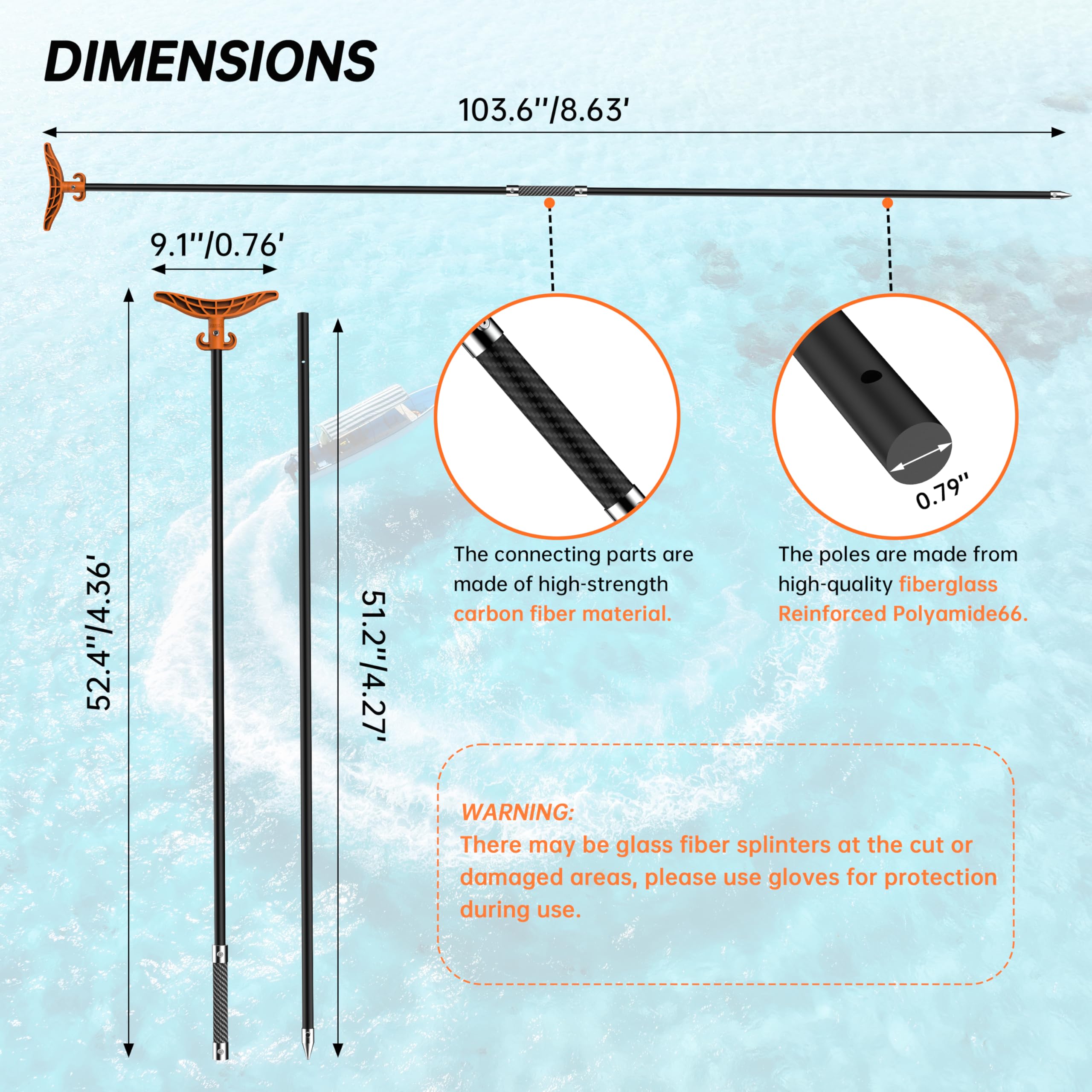 Snapklik.com : Itayak 8.63/12.3 Shallow Water Anchor Pole, Island Anchor