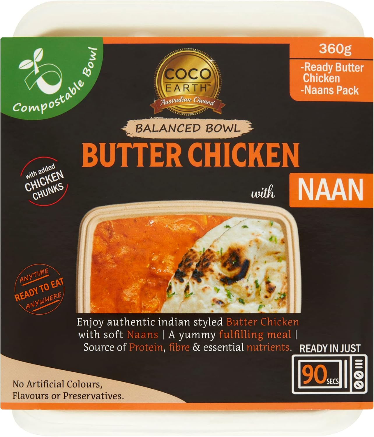 Coco Earth Butter Chicken with Naan, 360 g : Amazon.com.au: Everything Else