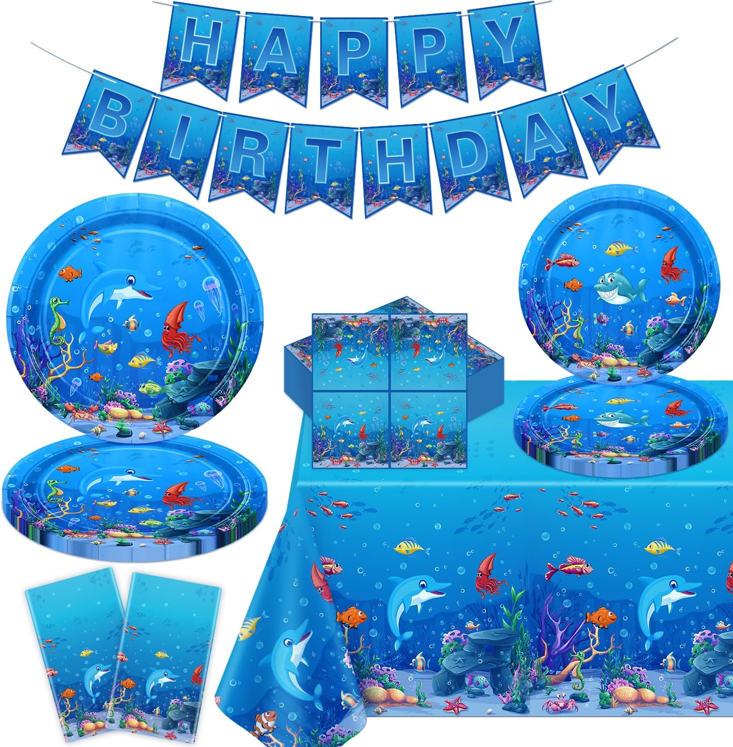Amazon.com: 123 Pack Under The Sea Party Supplies Ocean Animal Birthday ...