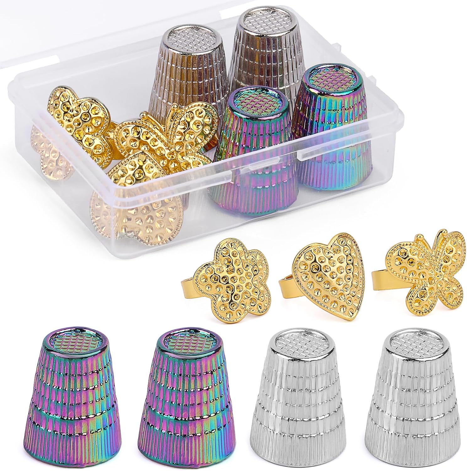 Amazon.com: Mnuizu 6 Pieces Sewing Thimble Set with Storage Box ...