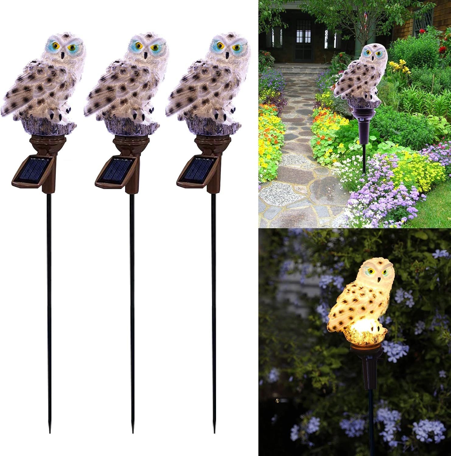 YUEFA Solar Owl Light, 3 Pack Owl Solar Light, Owls for Garden Stake ...