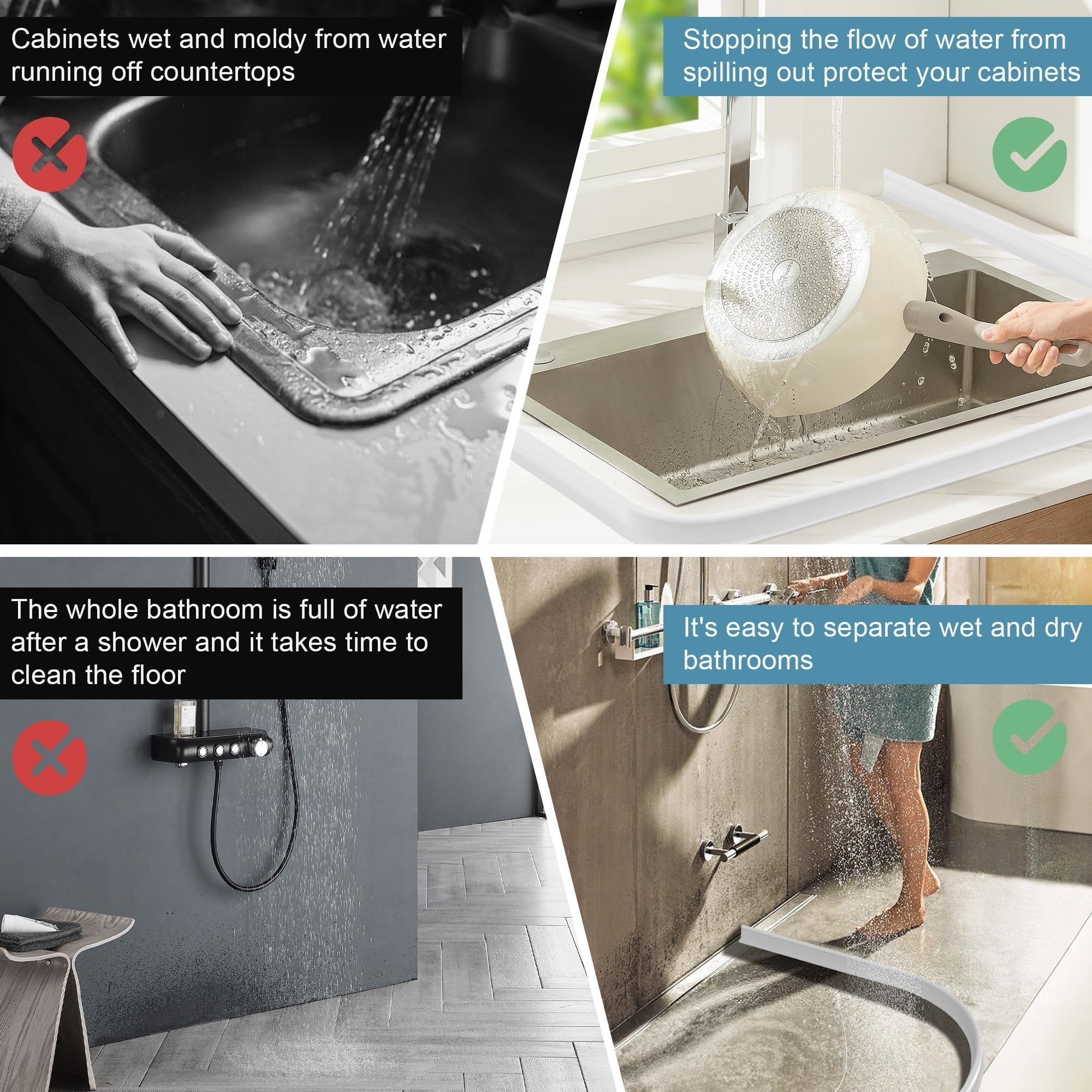 Sink Splash Guard 118-inch Shower Threshold Water Dam, Keep Water In ...