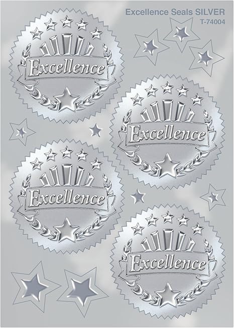 Excellence (Silver) Award Seals Stickers - 4 Stickers per Sheet, 8 ...