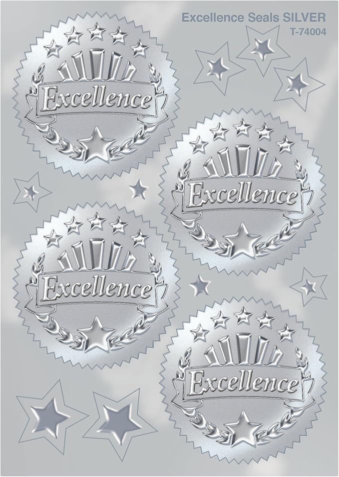 Excellence (Silver) Award Seals Stickers - 4 Stickers per Sheet, 8 ...