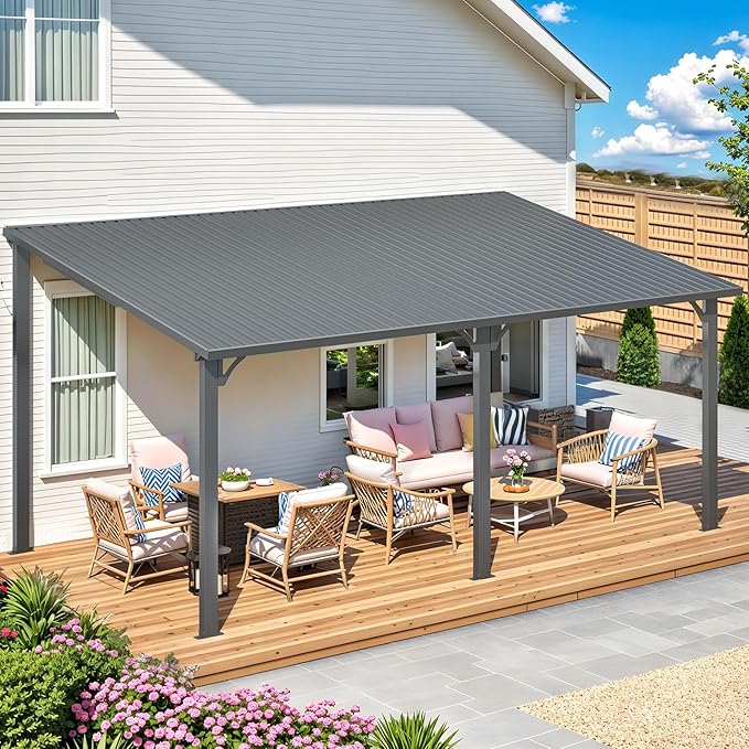 Amazon.com: U-MAX 10' x 16' Outdoor Hardtop Gazebo, Wall-Mounted ...