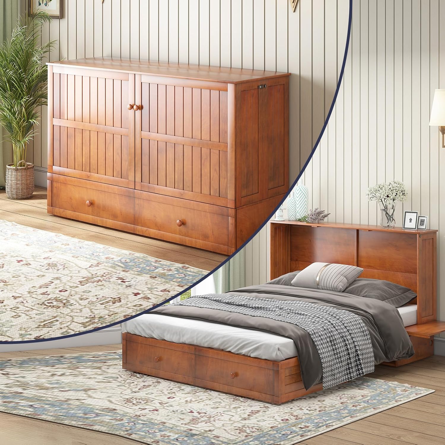 Amazon.com: ZAFLY Cabinet Bed Queen Size, Hidden Murphy Bed with ...