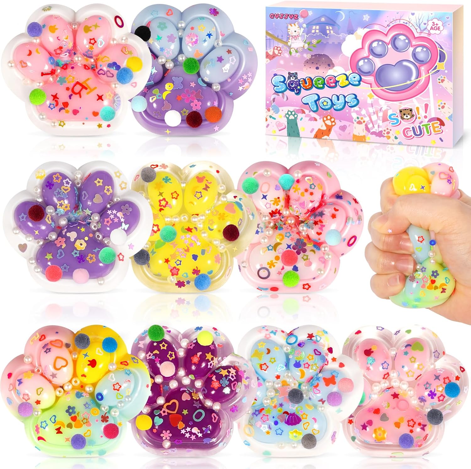 CYJJYZ Pack of 9 Cat Paws Squishy, Squishy Paw, Cat Claw Squishy Toy ...