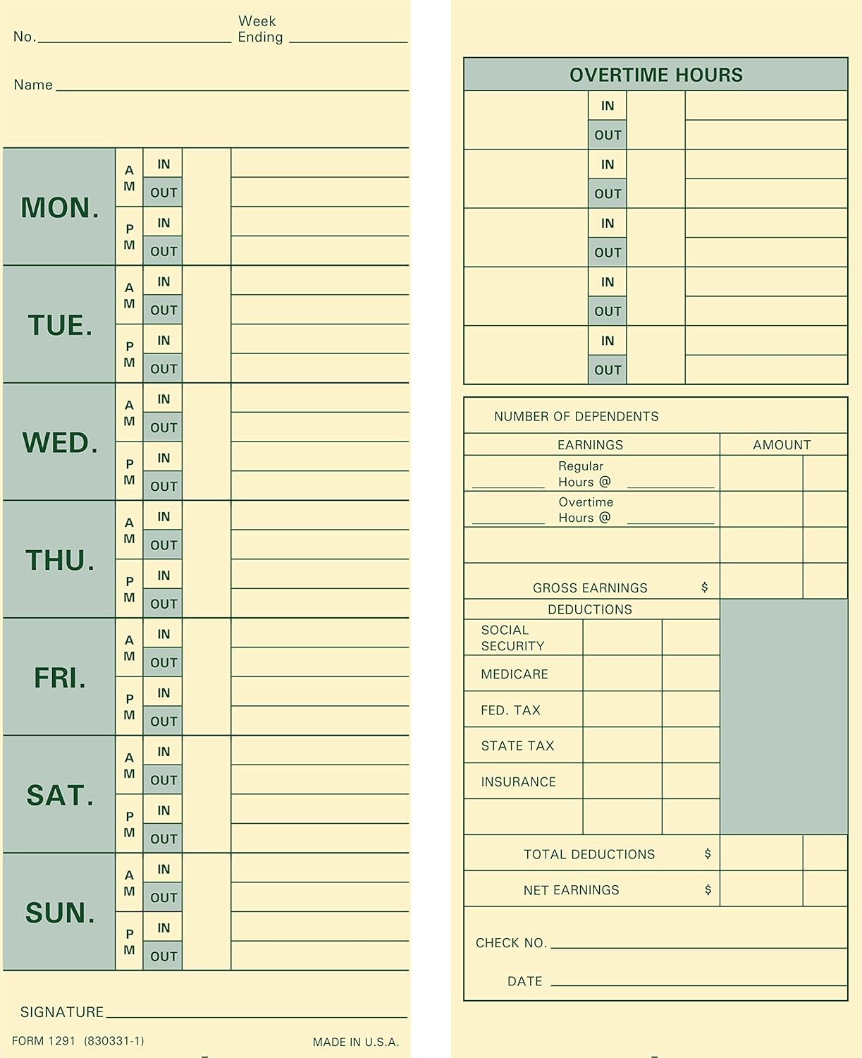 Amazon.com : 830331-1 Time Cards, Made in USA, 800-Count, Weekly, 2 ...