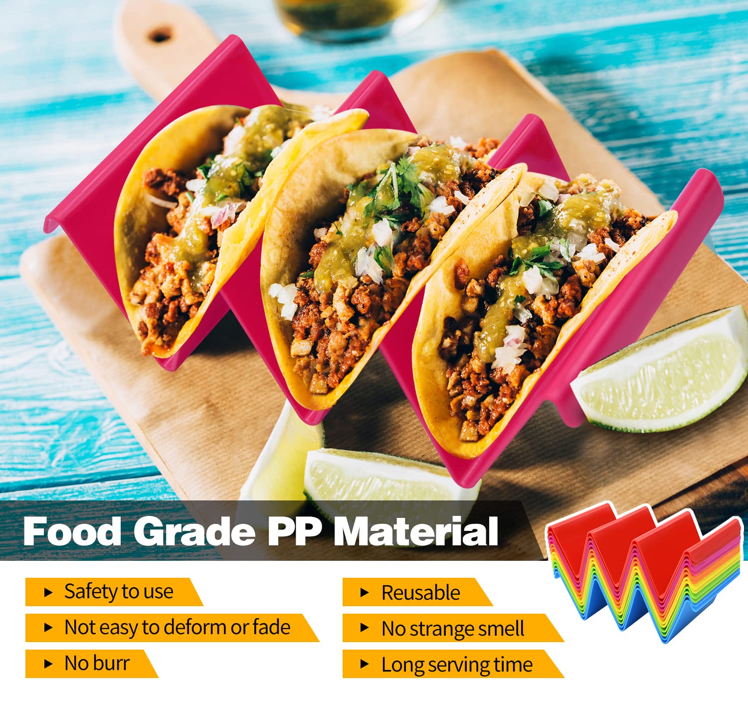 Snapklik.com : 24 Pack Taco Holder Set, Large Colorful Taco Tray, Taco ...