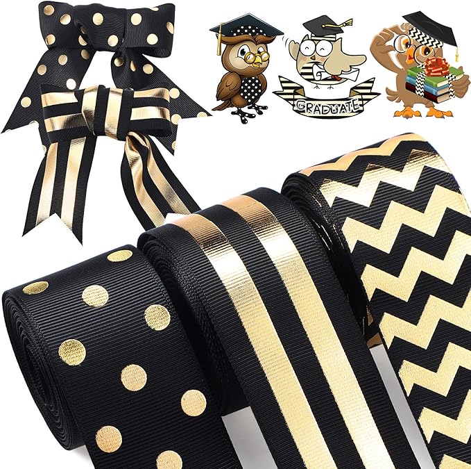 Amazon.com: WILLBOND 3 Rolls 1-1/2 Inch Black and Gold Graduation ...