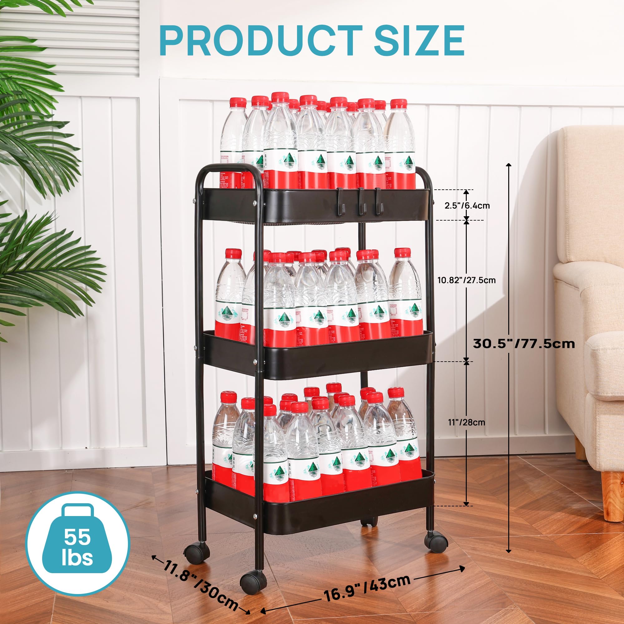 Snapklik.com : Vtopmart 3 Tier Metal Rolling Cart, Utility Rolling Carts