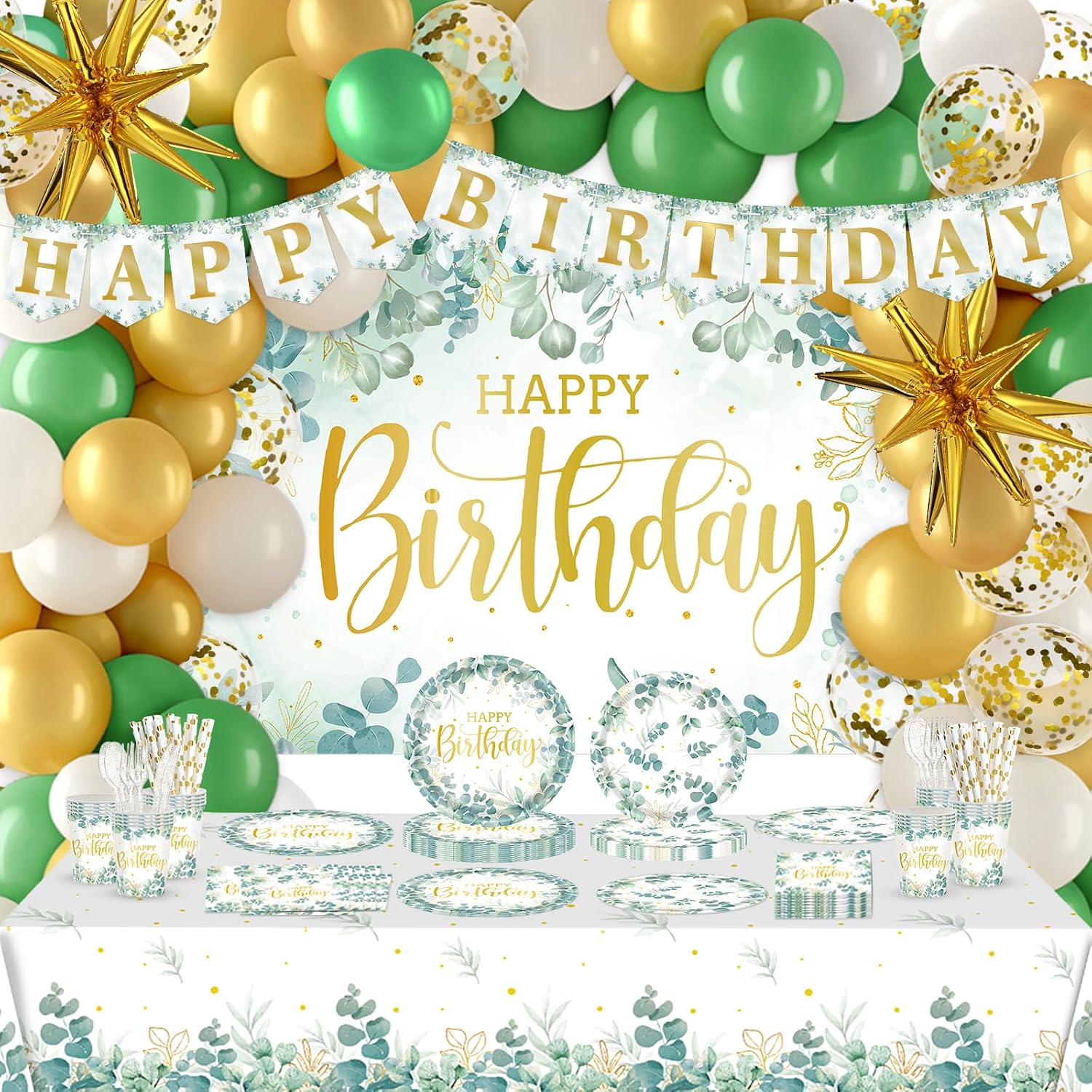 Amazon.com: 224pcs Neutral Sage Green Birthday Decorations for Women ...