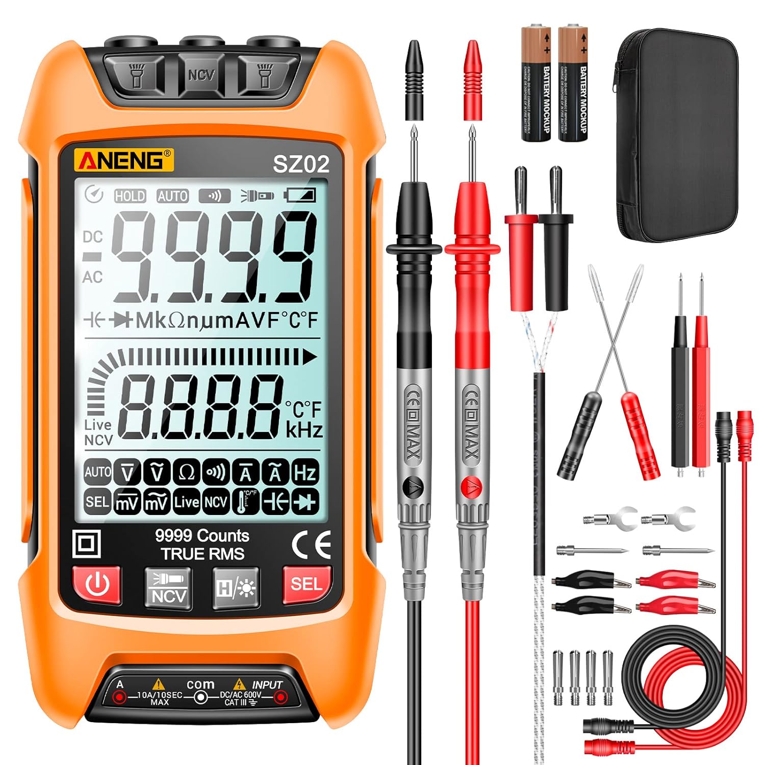ANENG Digital Multimeter Smart Testers TRMS 9999 Counts Anti-Burning ...