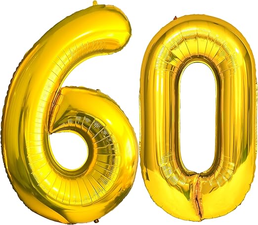 Amazon.com: FIROMI 60 Number Balloons Gold Big Giant Jumbo Huge Foil ...