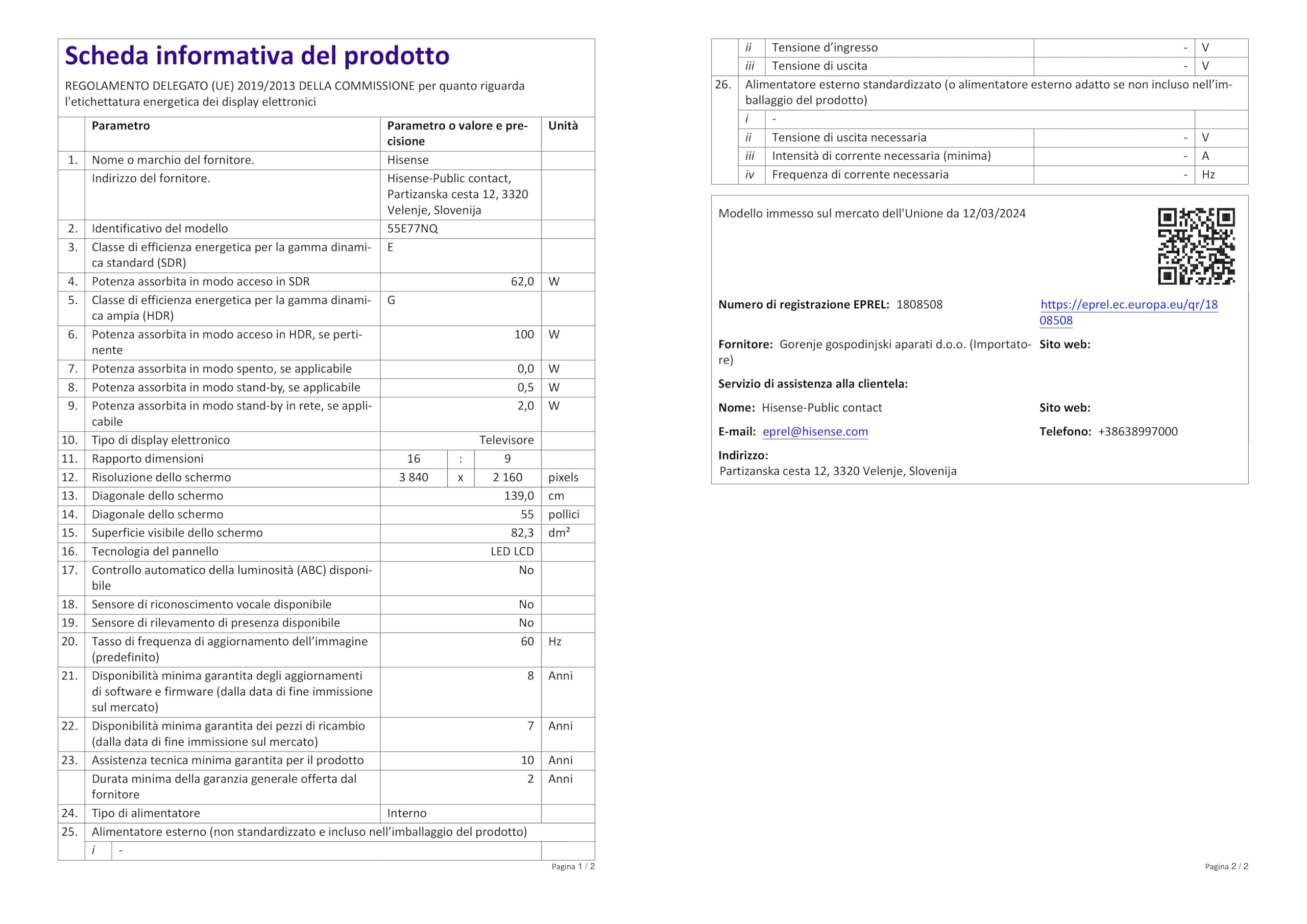 Hisense TV 55" Mini-LED 4K 55U72NQ, Smart TV VIDAA U7, Dolby Vision IQ ...