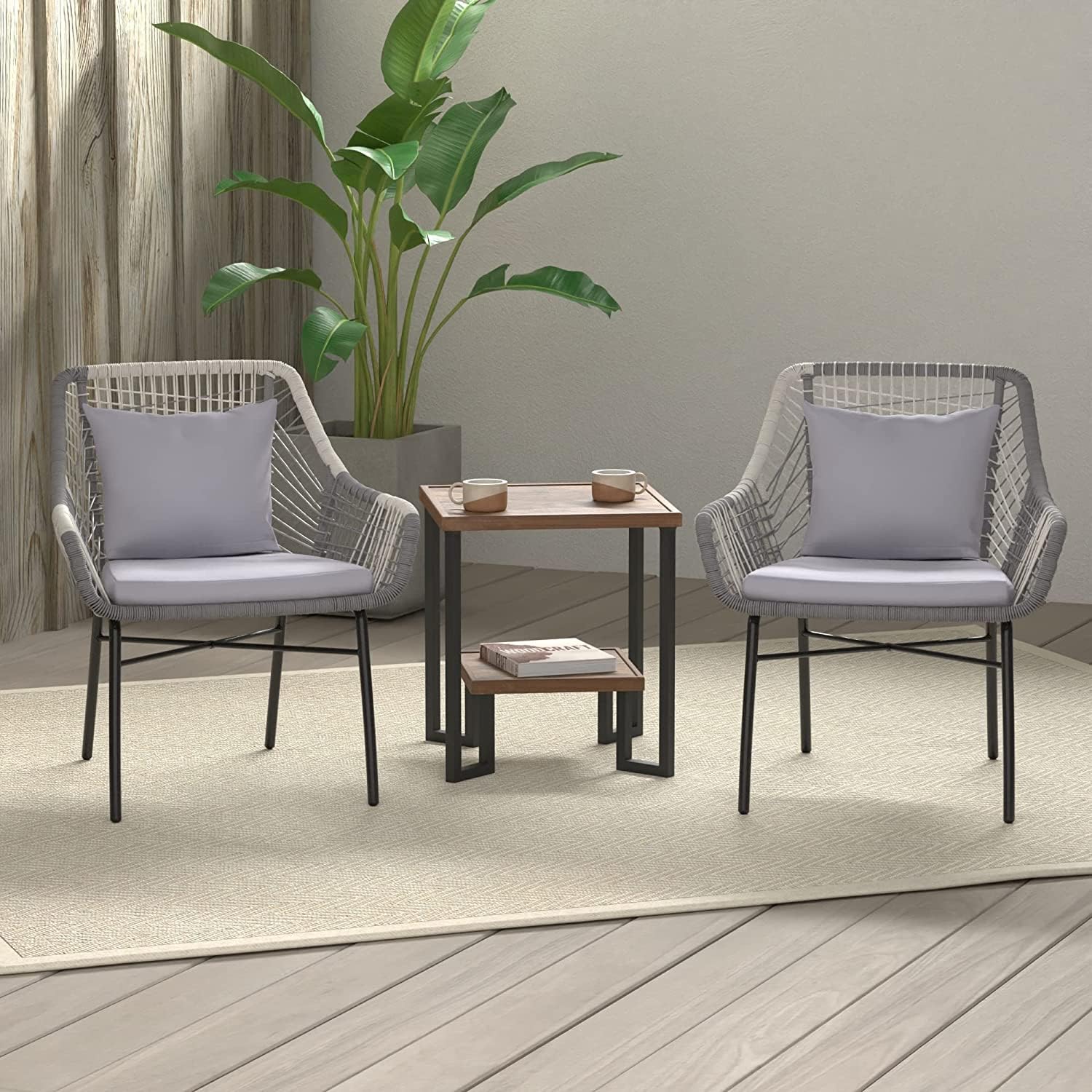 City Outdoor 3 Piece Patio Rope Bistro Set Outdoor Indoor Woven Rope ...