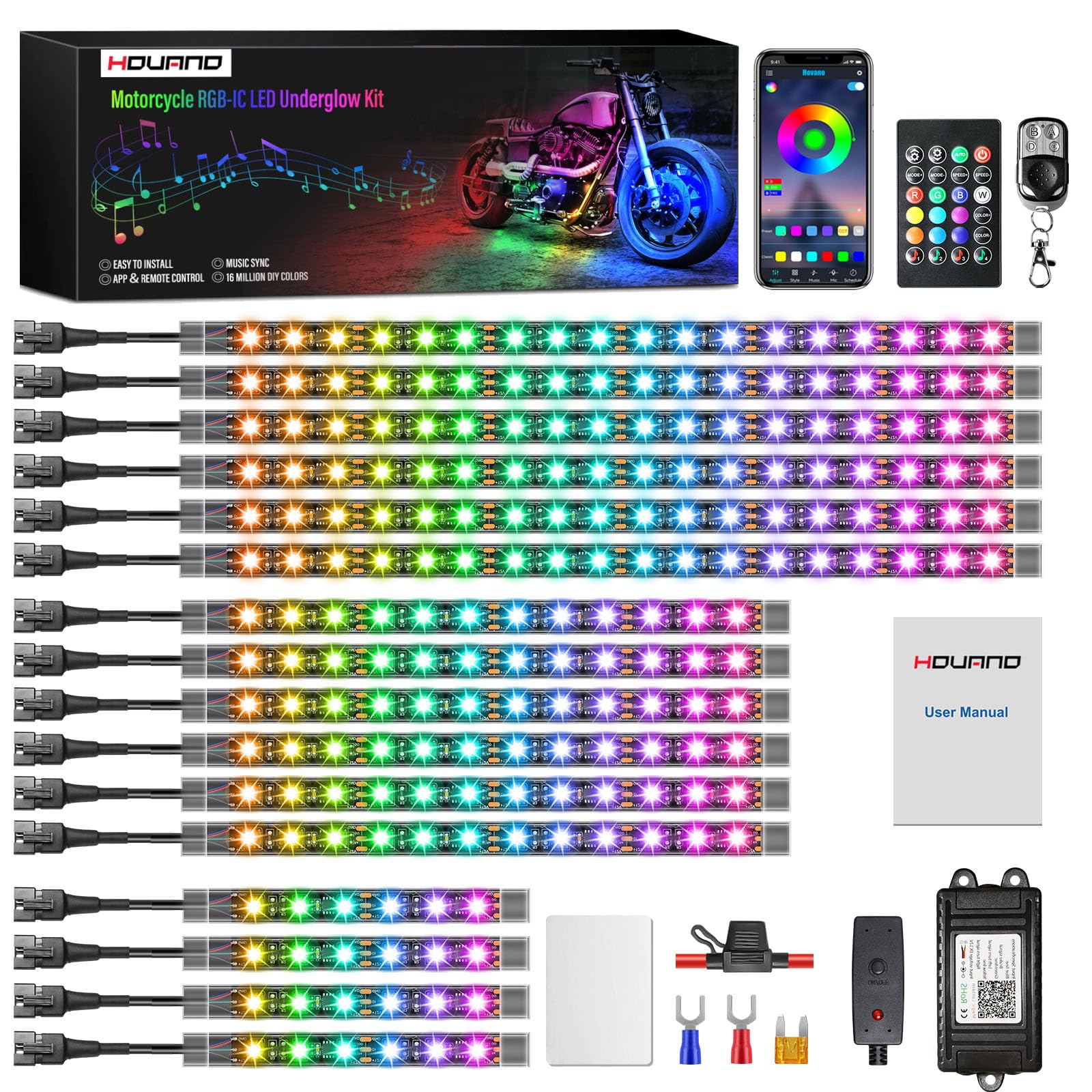 Amazon.com: Hovano 16PCS Motorcycle Magic-RGB LED Light Kits with Brake ...