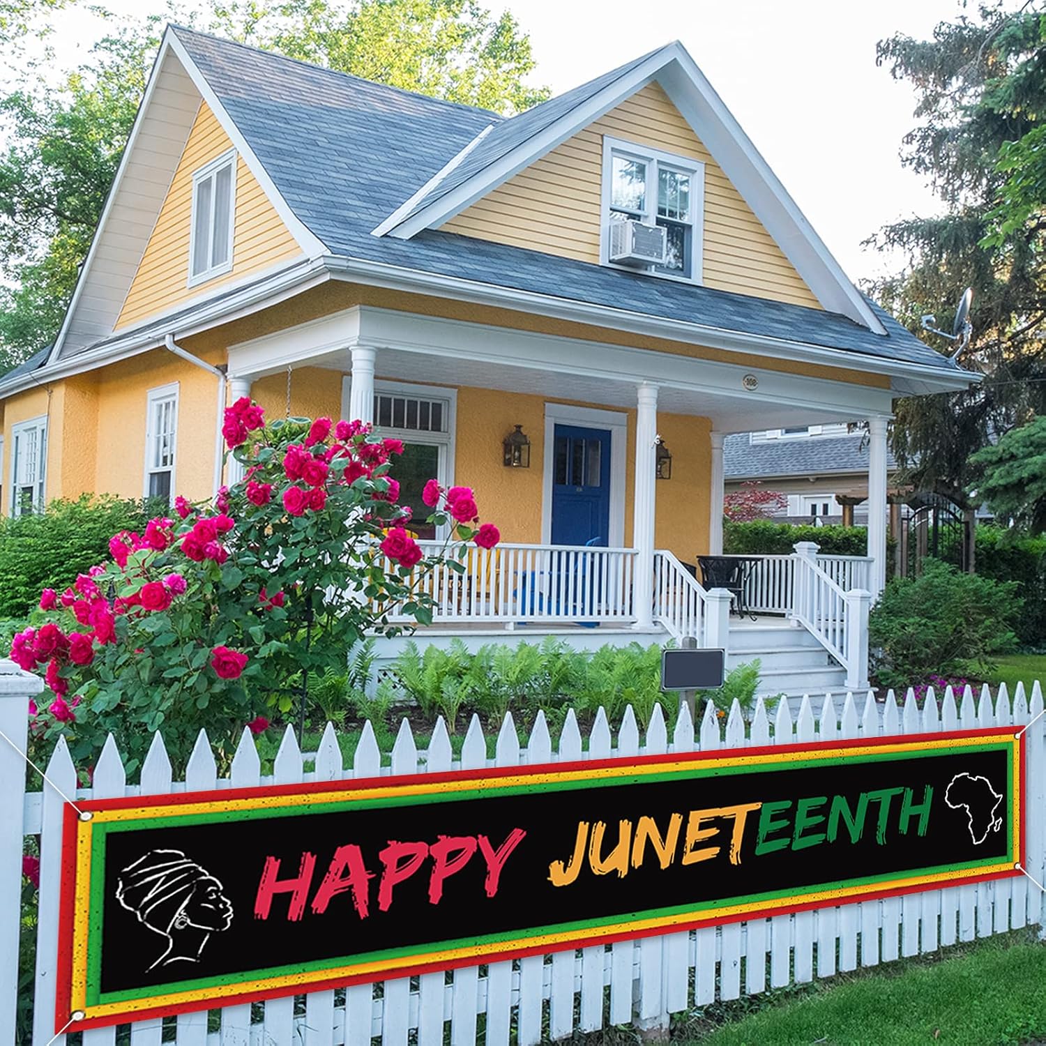 Amazon.com : Large Happy Juneteenth Banner for Fence Yard Lawn ...