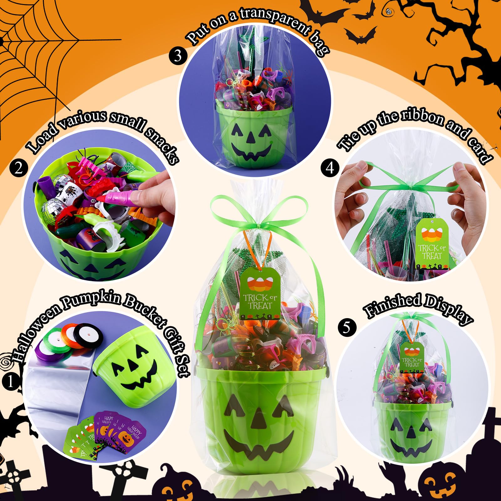 Snapklik.com : 12 Pcs Halloween Pumpkin Candy Bucket Gift For Kids ,7. ...