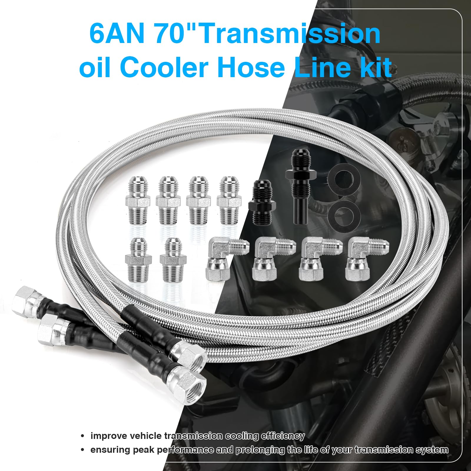 Snapklik.com : 6AN SS Braided Transmission Cooler Lines - 70" Compatible