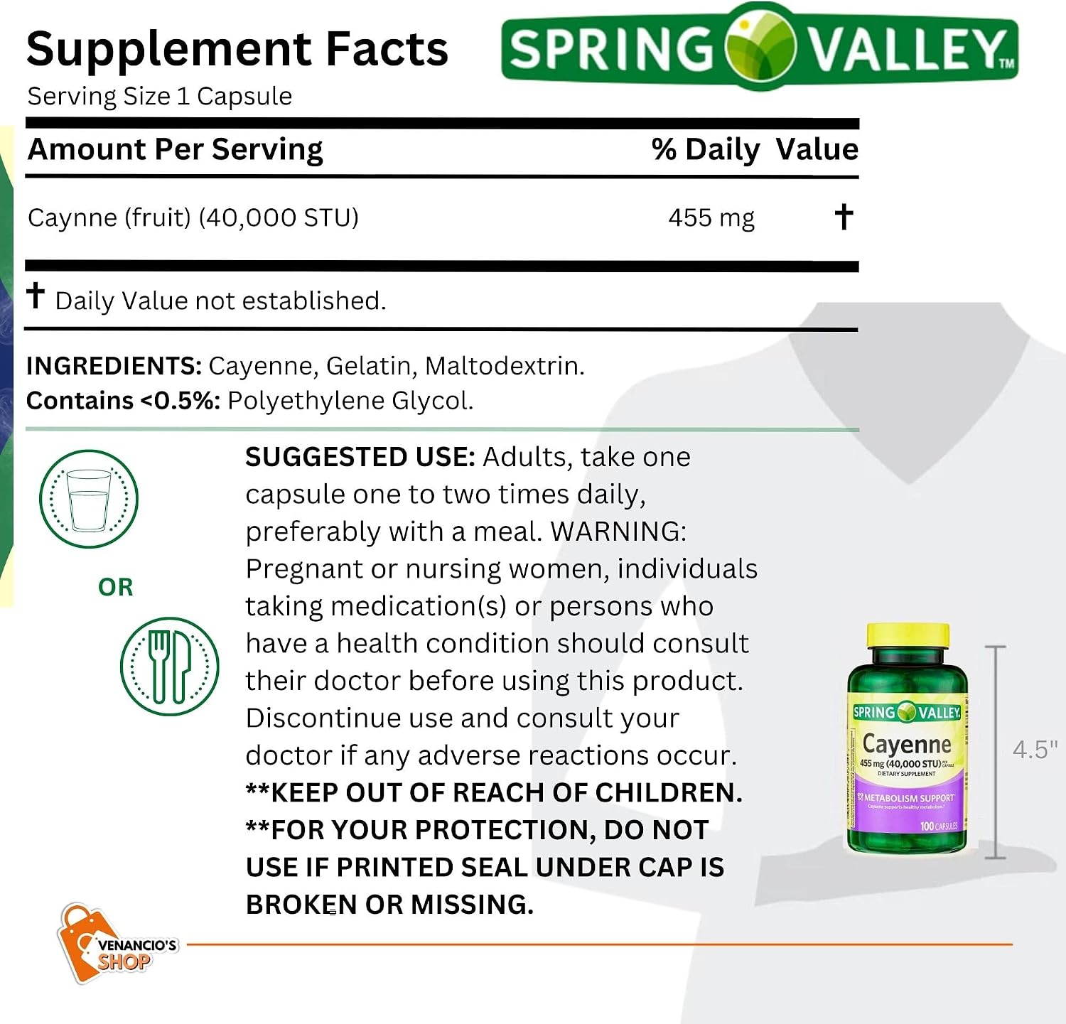 Spring Valley – Cápsulas de cayena de 455 mg (fruta de cayena – 40,000 ...