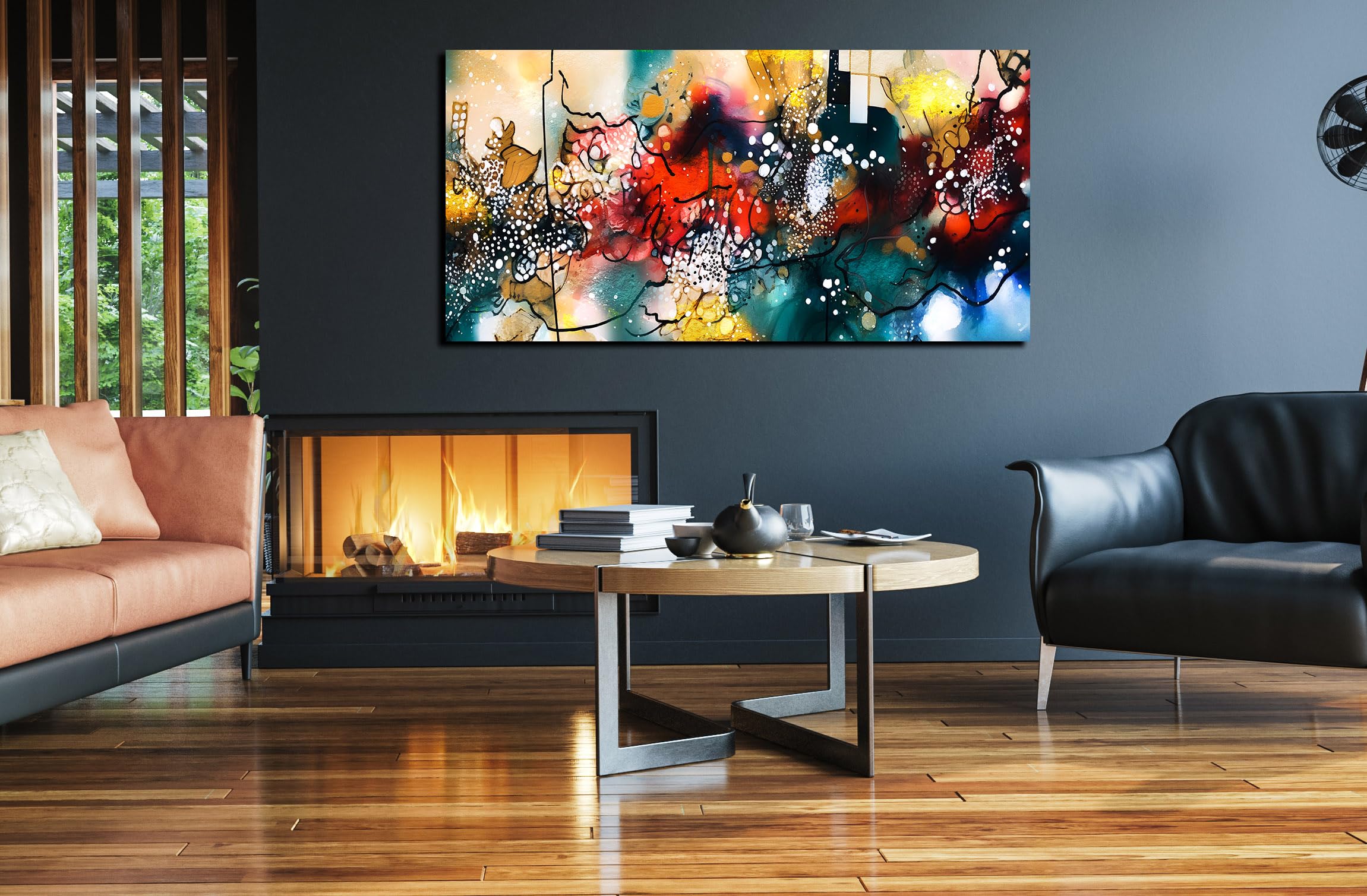 Colorful Abstract Picture Large Framed Canvas Wall Art for Bedroom ...