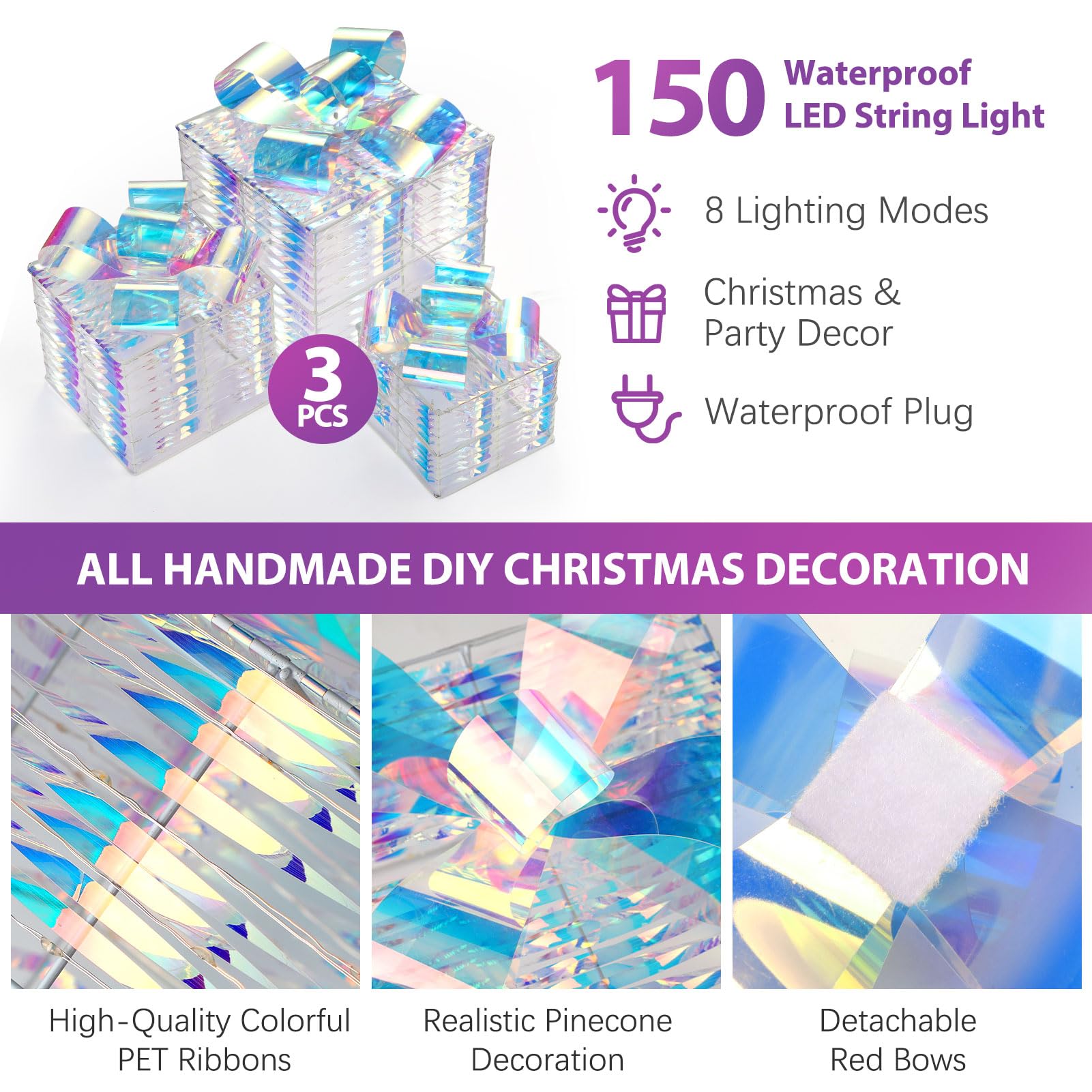 Snapklik.com : Hatisan 3 Pack 150 LED Lighted Gift Boxes Christmas ...