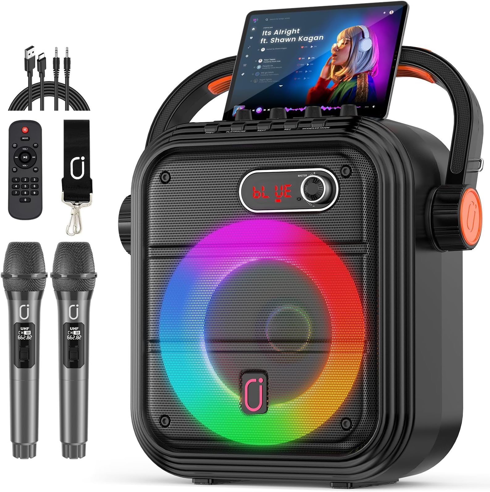 Amazon.com: Máquina de karaoke, altavoz Bluetooth portátil con 2 ...
