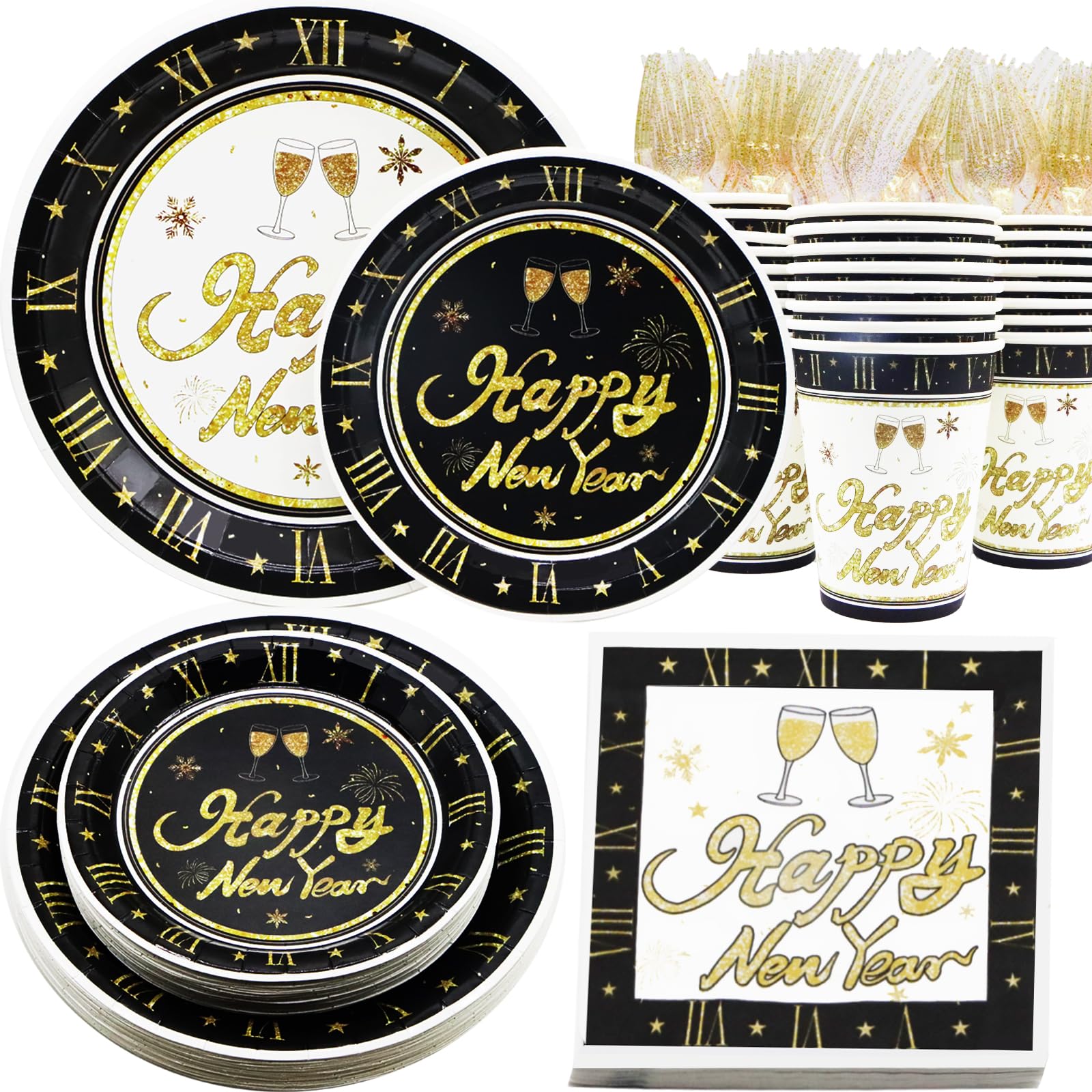 Amazon.com: Decodinli New Year Party Supplies Serves 25, New Year Party ...