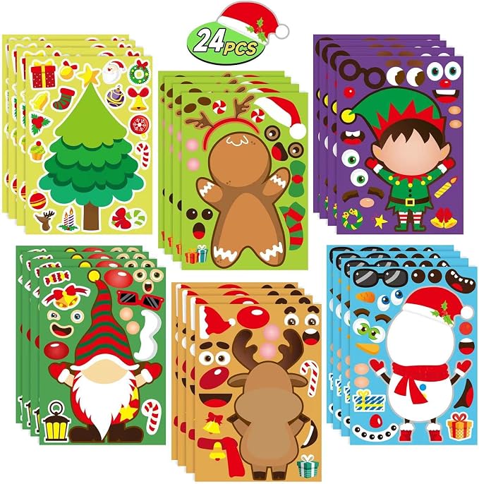 Amazon.com: 24 Sheets Christmas Party Games Sticker Make Your Own Gnome ...