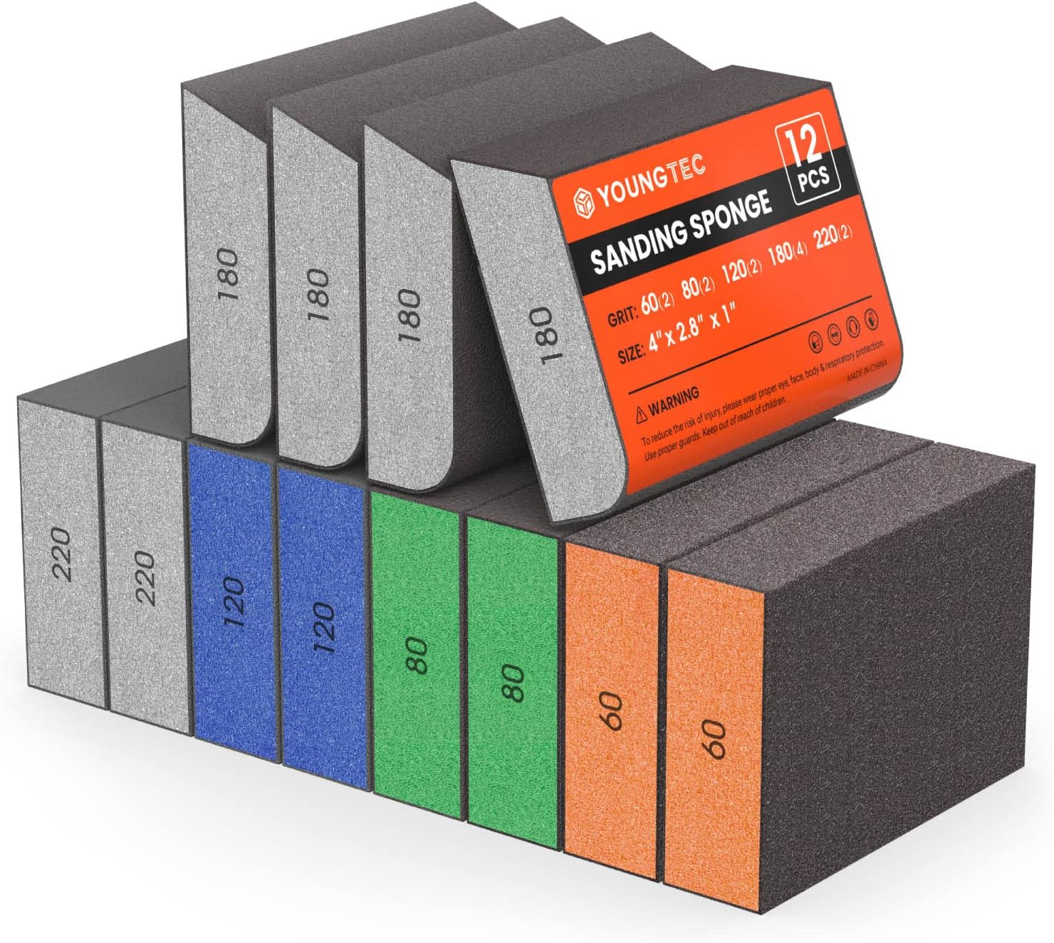 Amazon.com: 3M Sanding Sponge Block, 12-Pack, Medium Grits, 3-3/4 in x ...