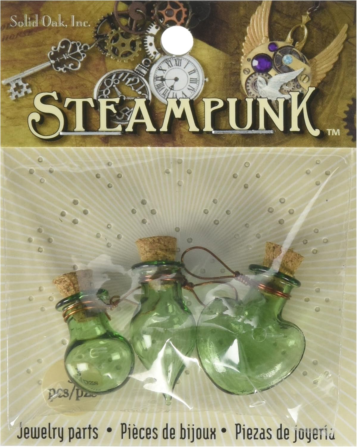 Amazon.com: Solid Oak Fancy Green Bottles Steampunk Glass Accents (3 ...