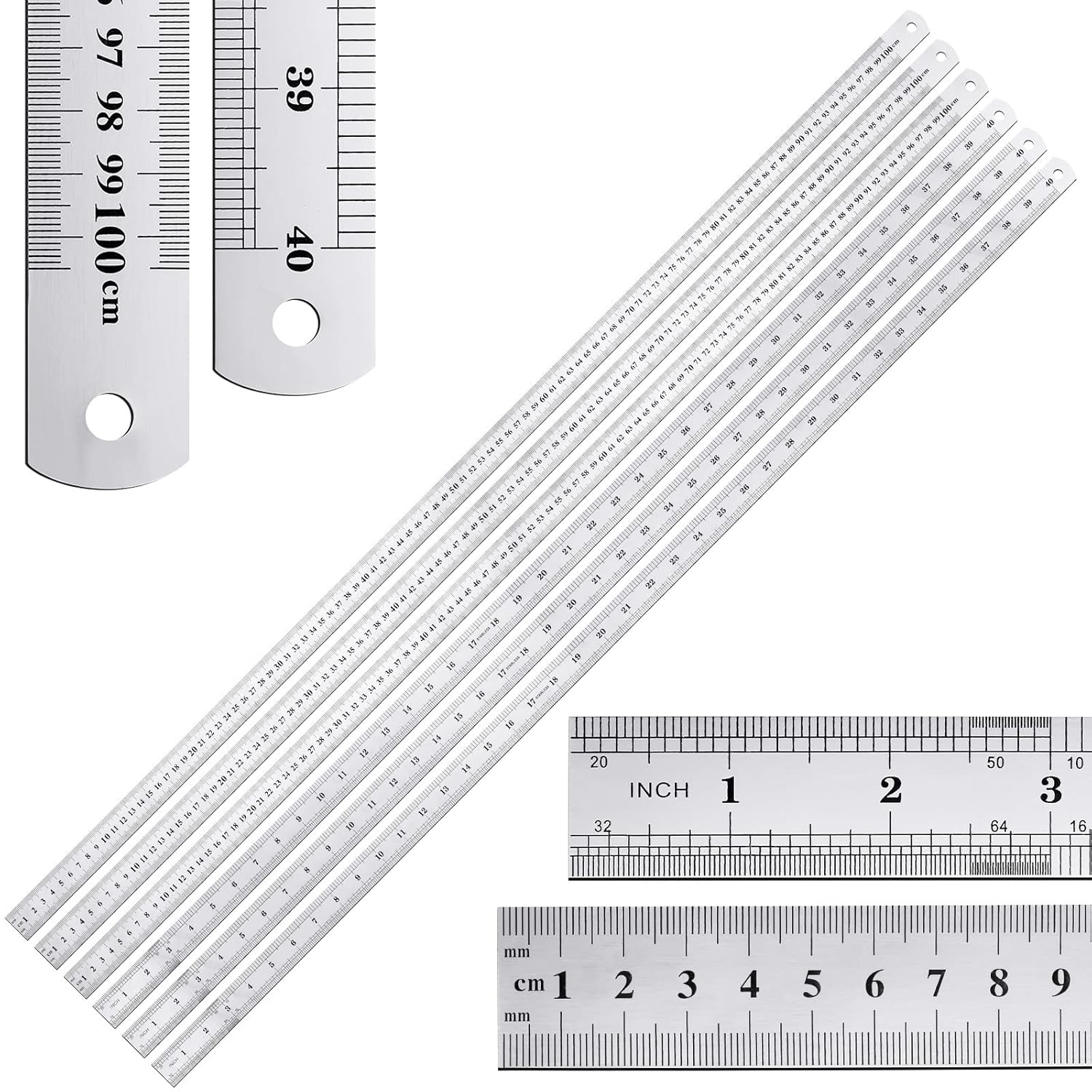 Lothee 6 Pieces Bulk Metal Yard Stick Large Stainless Steel Ruler Rule ...