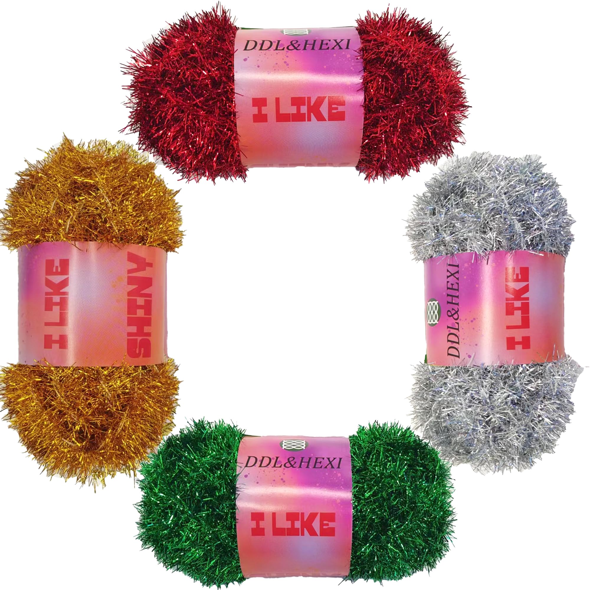 Amazon.com: DDL&HEXI 65 yards for Christmas Tinsel Yarn-Thin Glitter ...