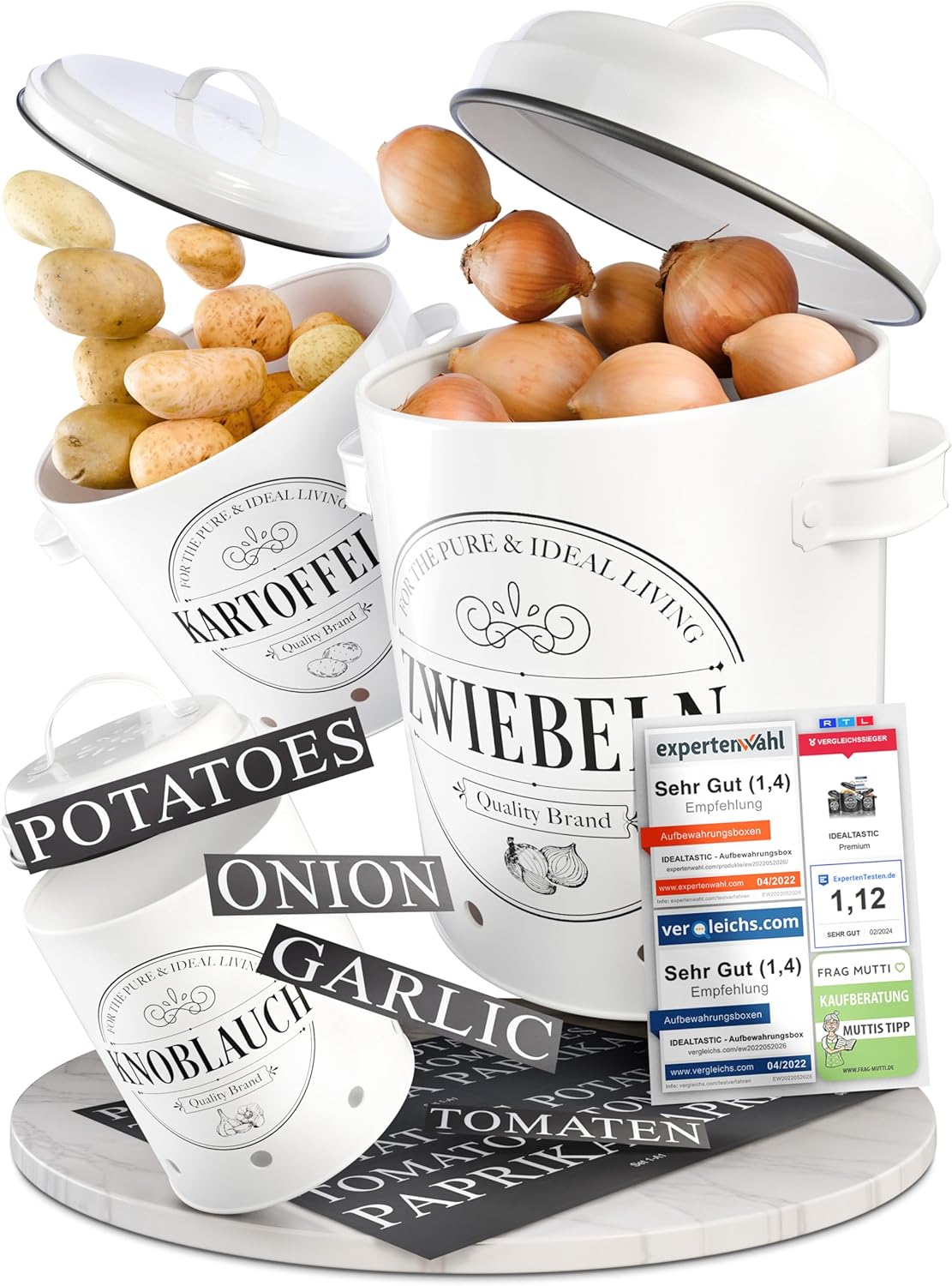 Amazon.com: IDEALTASTIC® Potato Onion Garlic Storage Set with 360 ...