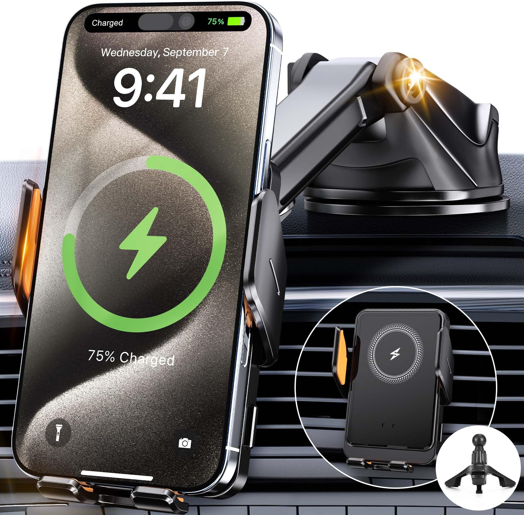 Amazon.co.jp: In-Car Smartphone Holder, Wireless Charging, 15 W, Qi ...