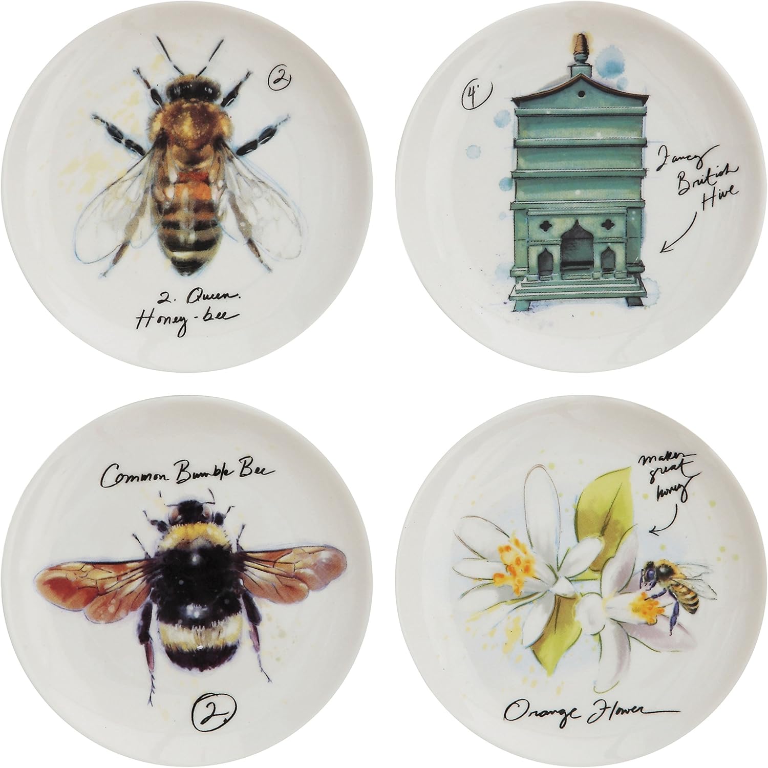 Amazon.com: Creative Co-Op Bee Themed Round Stoneware Plate (Set of 4 ...