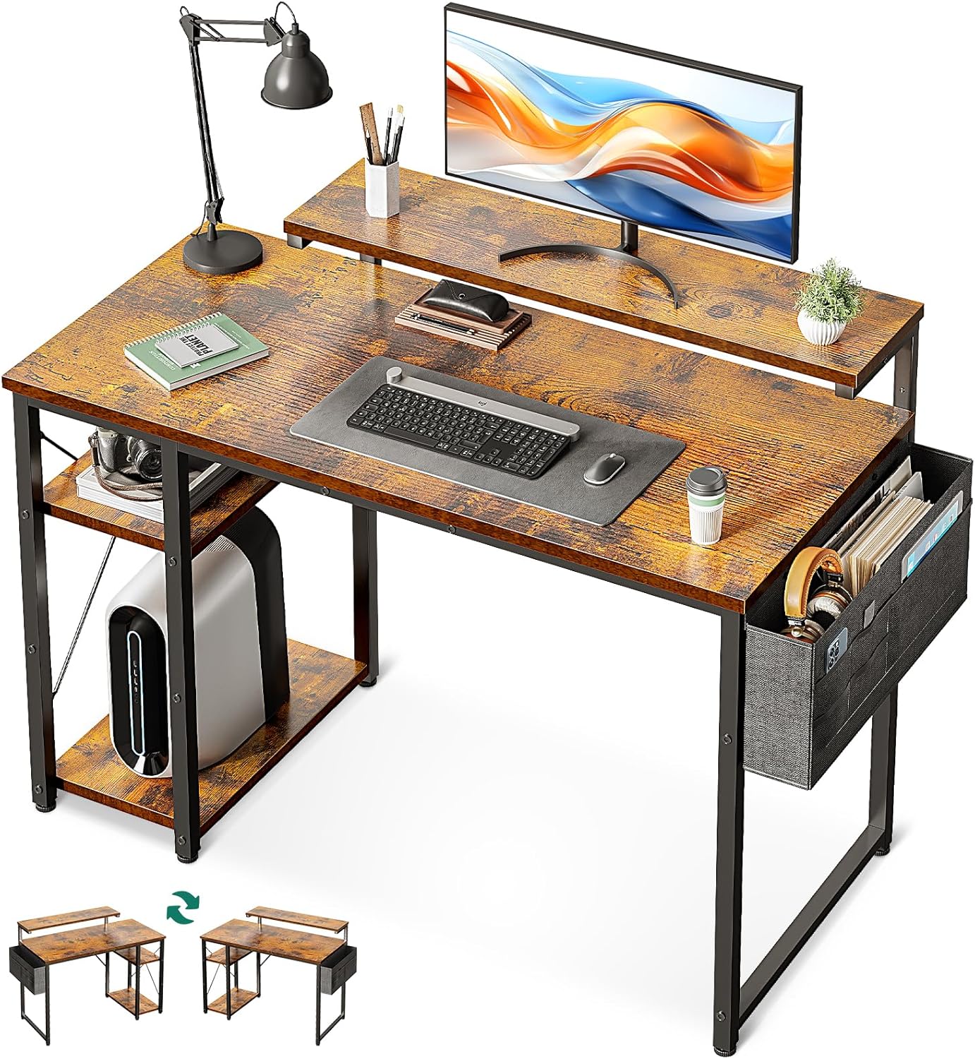Amazon.com: KKL 40 inch Small Computer Desk with Adjustable Monitor ...