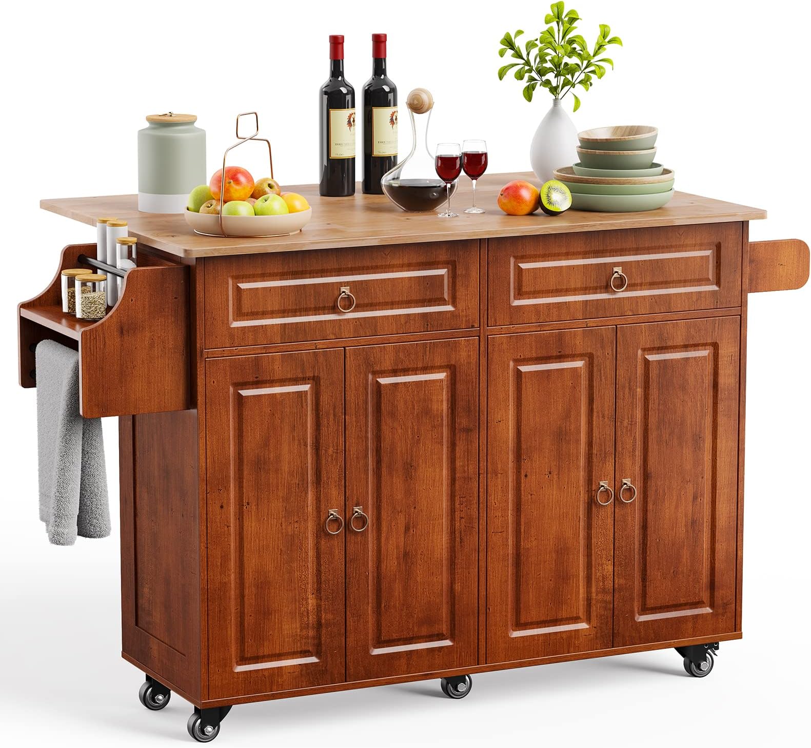 Amazon.com: HOMCOM Kitchen Island on Wheels, Rolling Cart with ...