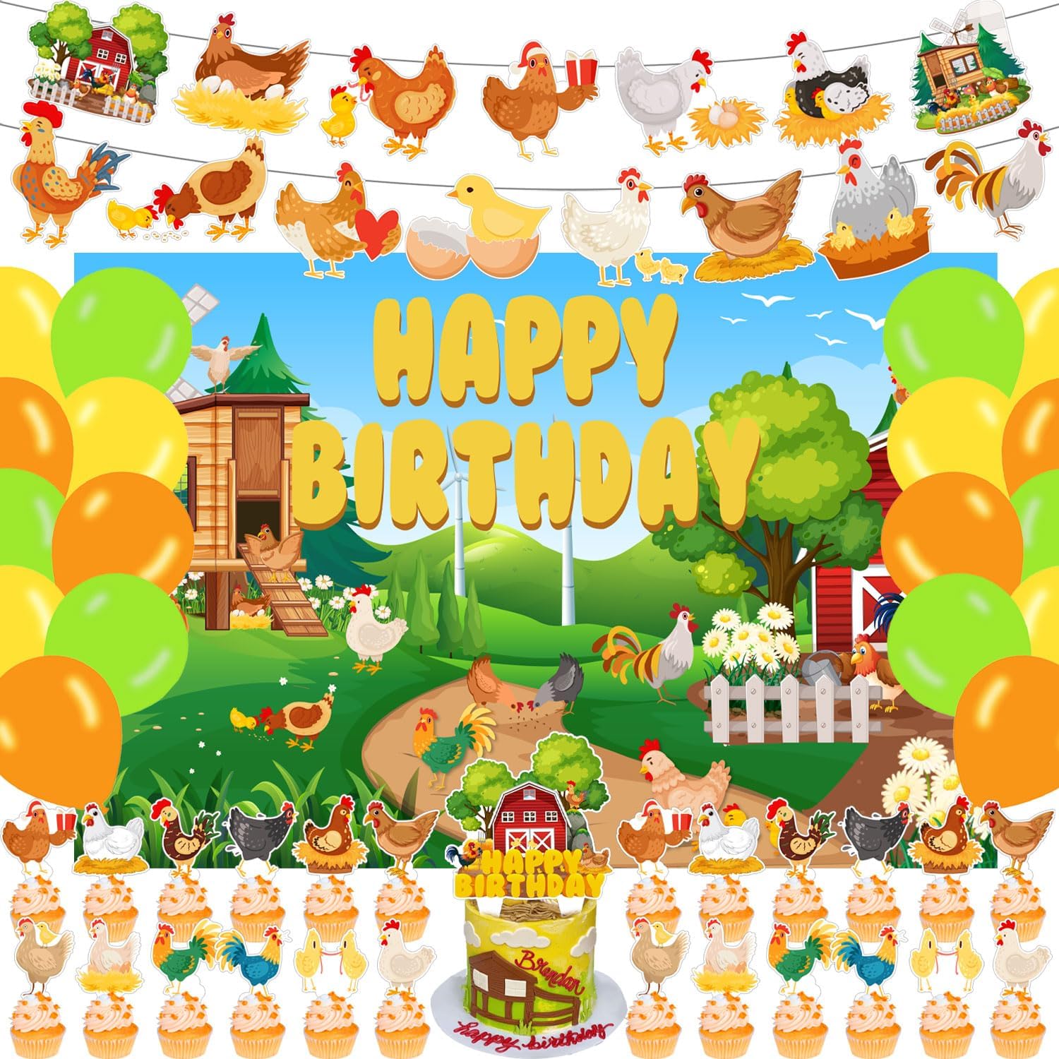Amazon.com: 59 Pcs Chicken Birthday Party Supplies, Chicken Farm Themed ...