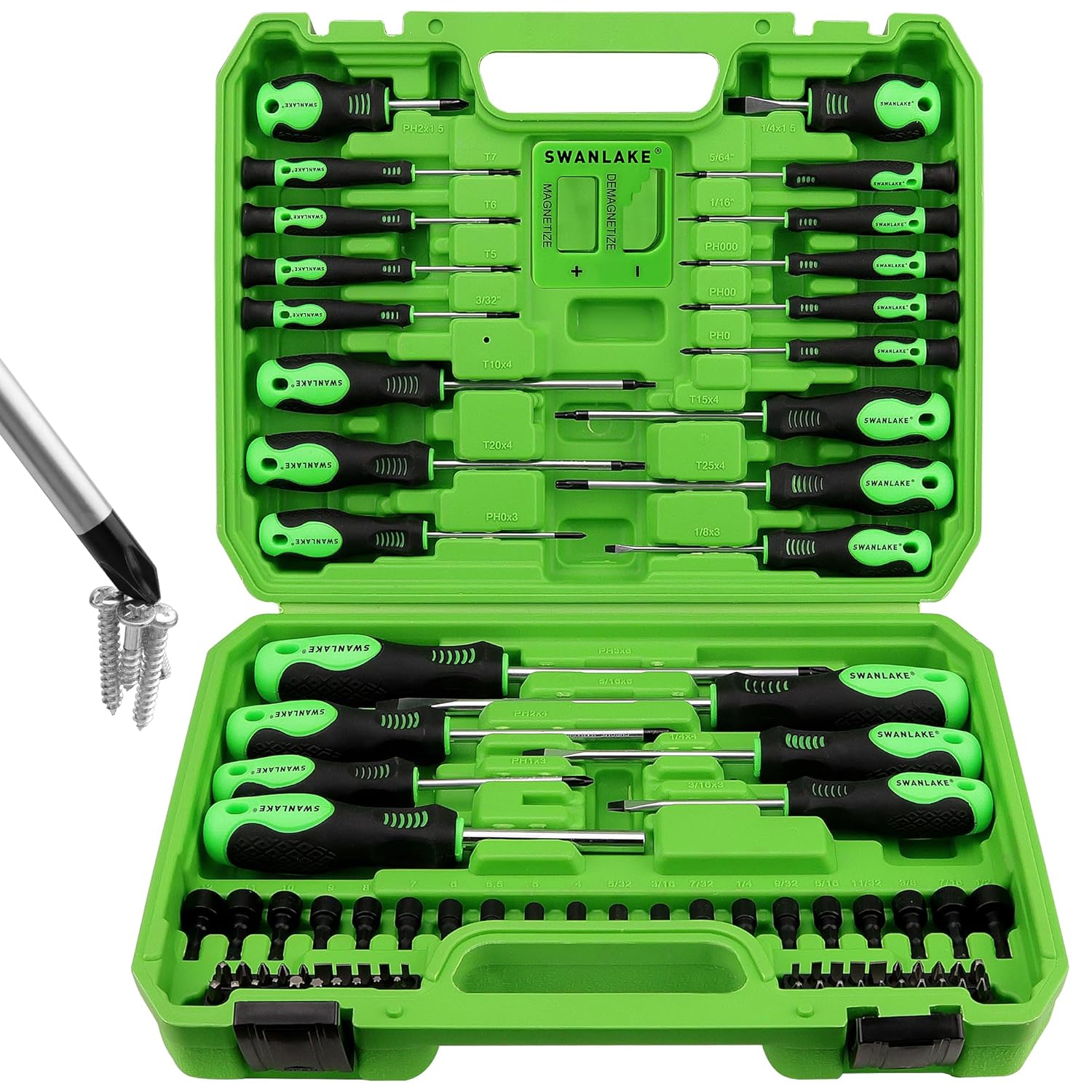 SWANLAKE 86PCS Magnetic Screwdriver Set,Includes Slotted/Phillips/Torx ...