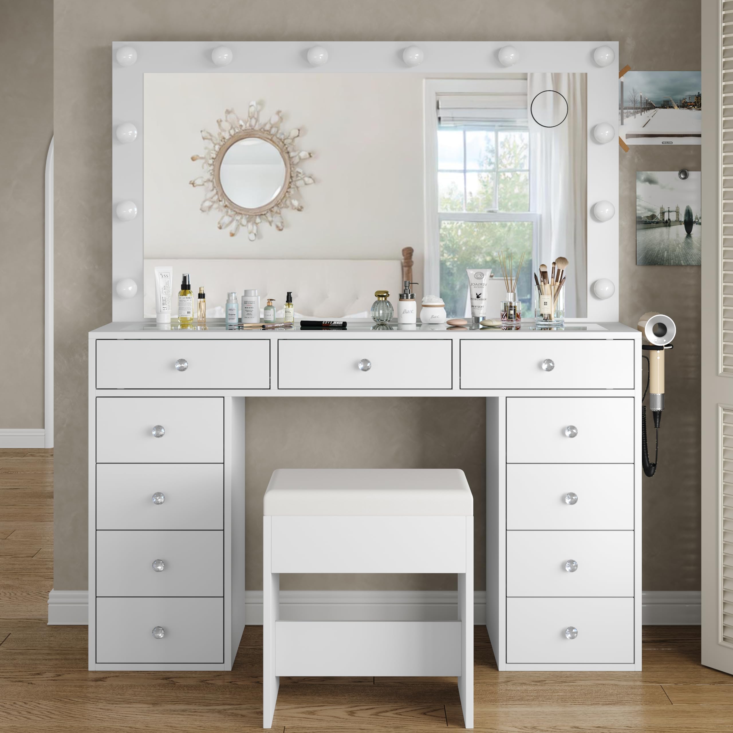 Amazon.com: VANITII RGB Large Vanity Desk with 13 Drawer Type C USB ...