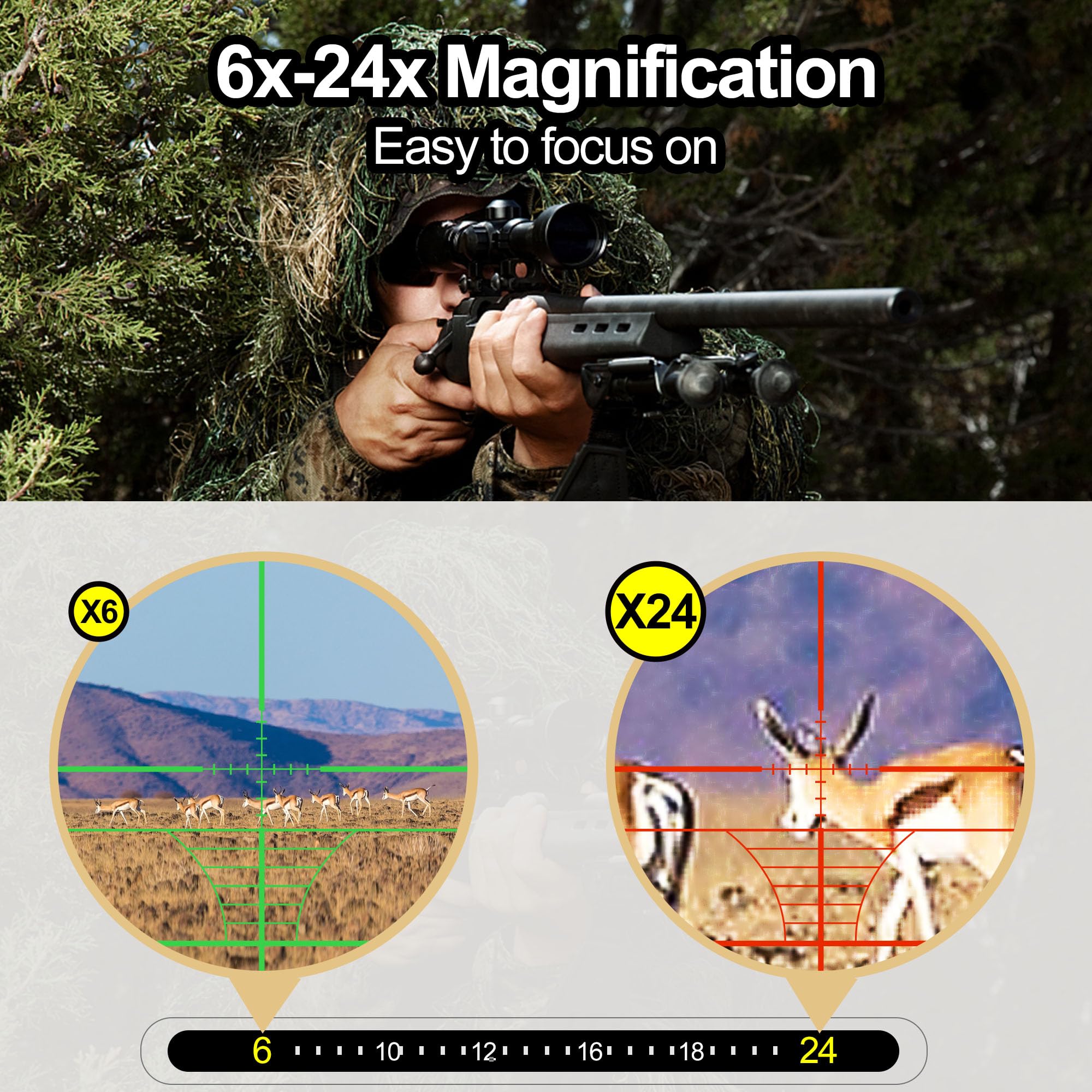 6-24x50 AO Rifle Scope Red and Green Illuminated Rangefinder Reticle ...