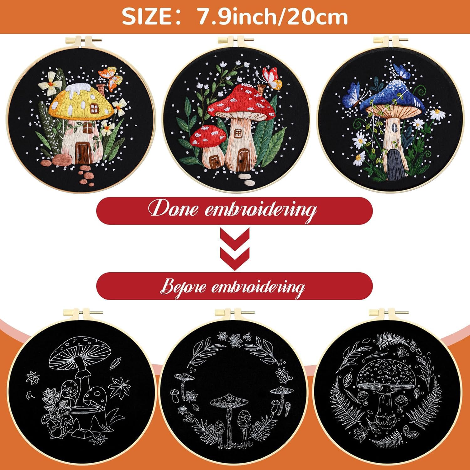 Snapklik.com : GLTAYLMY Mushroom Embroidery Kit For Beginner Adults,3 ...