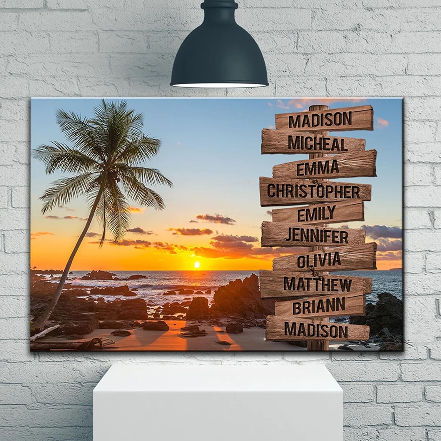 Amazon.com: Palm Trees Sunset Beach Personalize Canvas Wall Art With ...