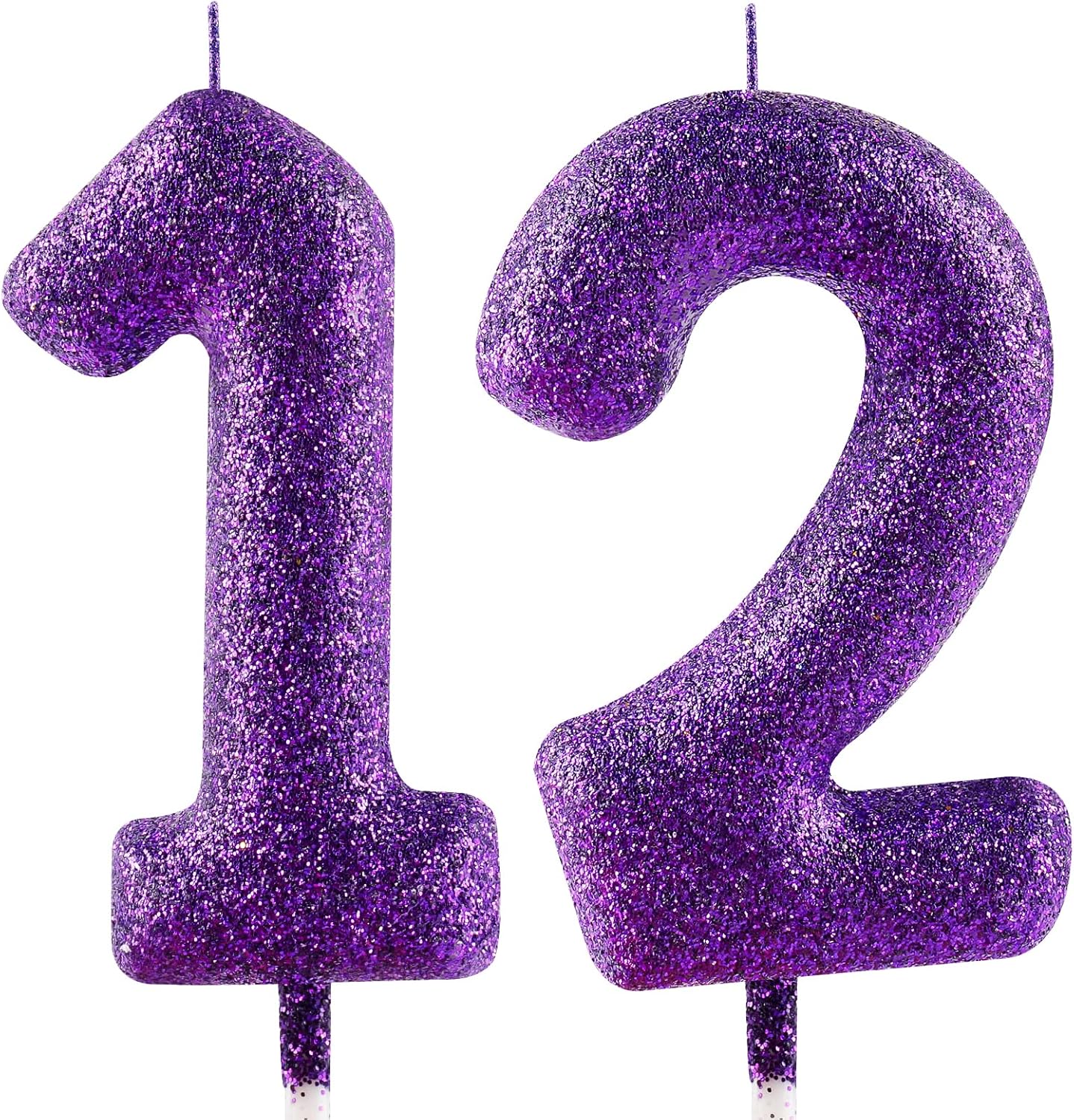 Amazon.com: FUNCANDLE Glitter Purple Birthday Candles,Number 12 Candle ...